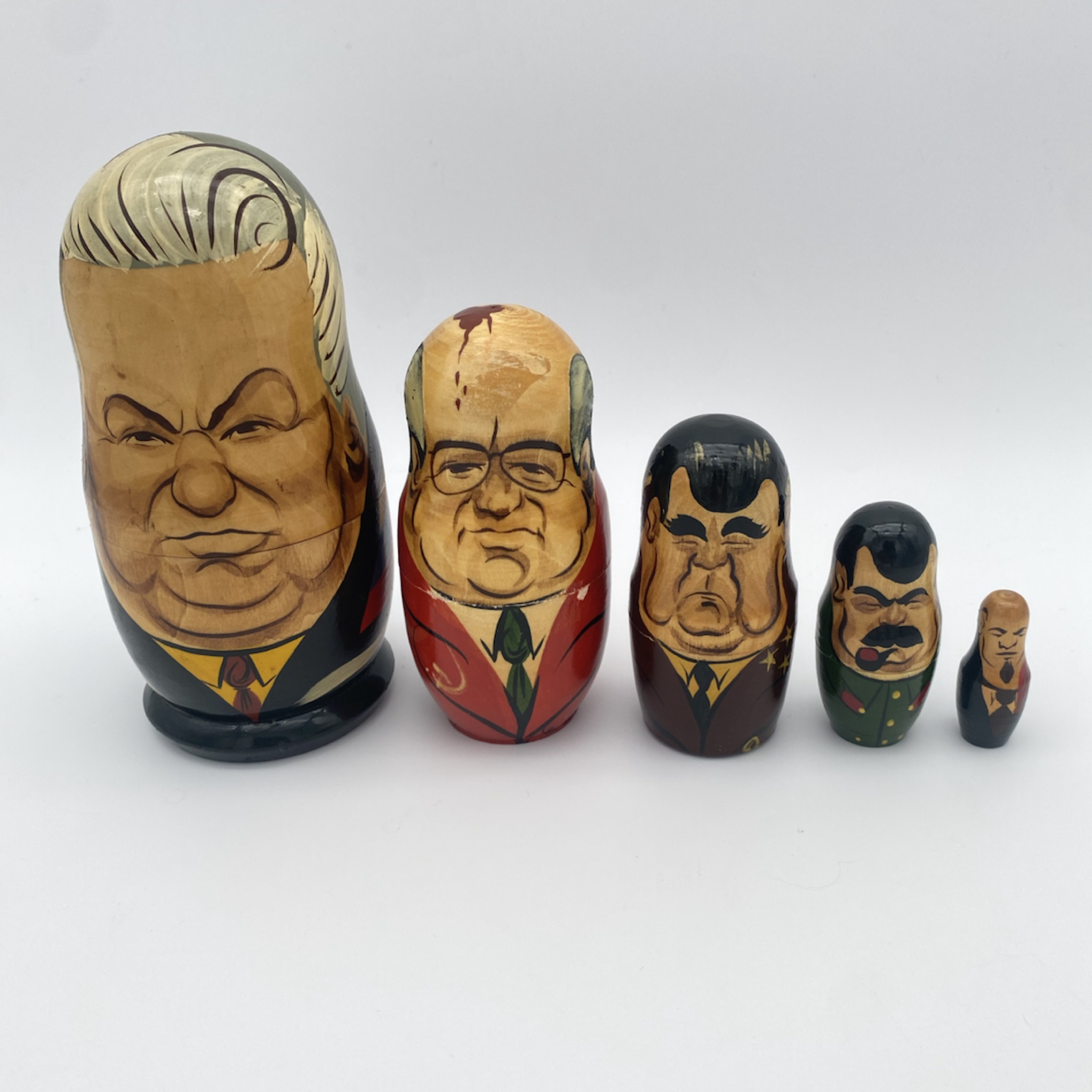Russian Soviet Union Vintage Wooden Nesting Dolls Set Of 5