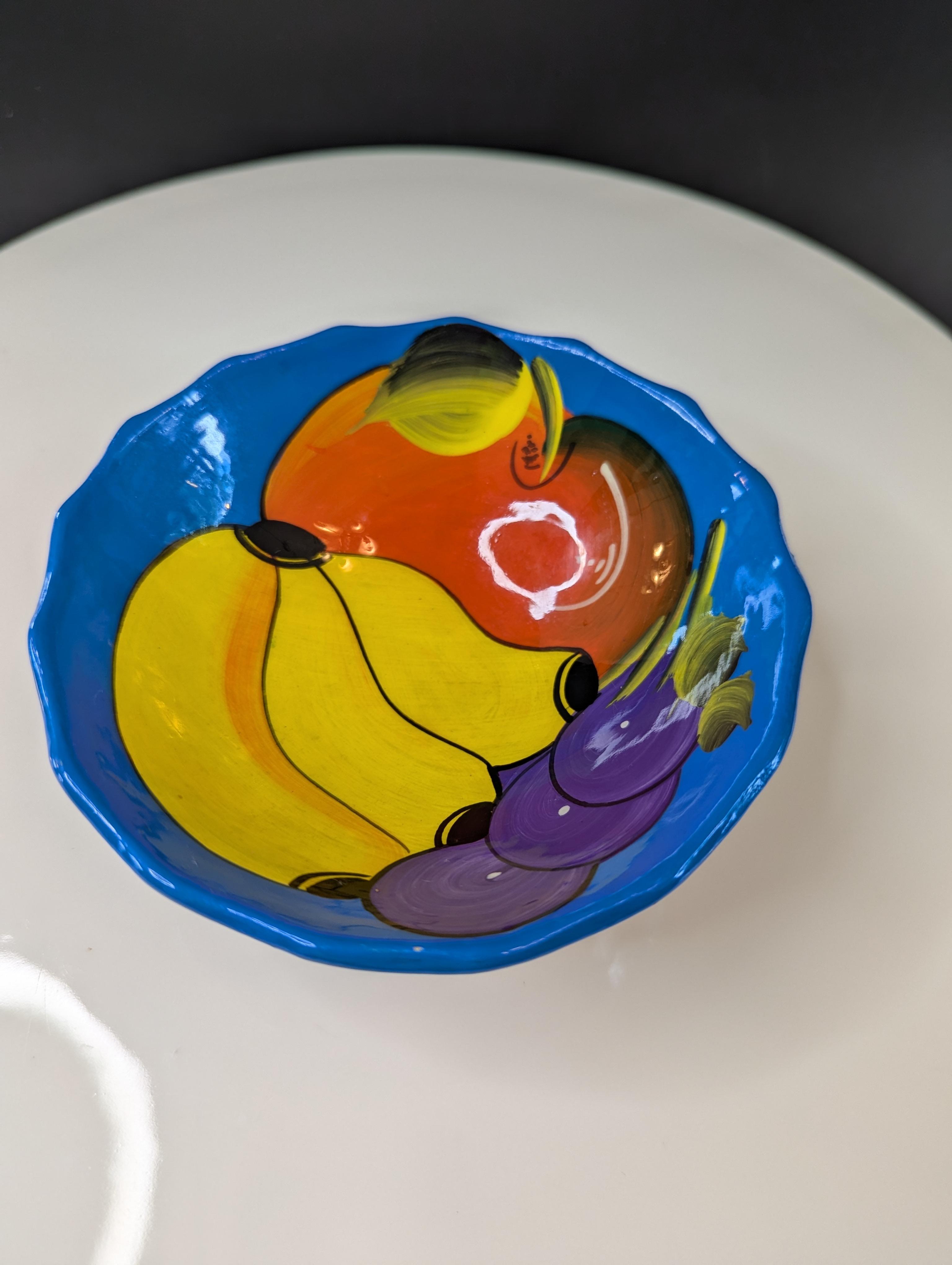 Vintage Hand-Painted Fruit Bowl, Colorful Ceramic Kitchen Decor