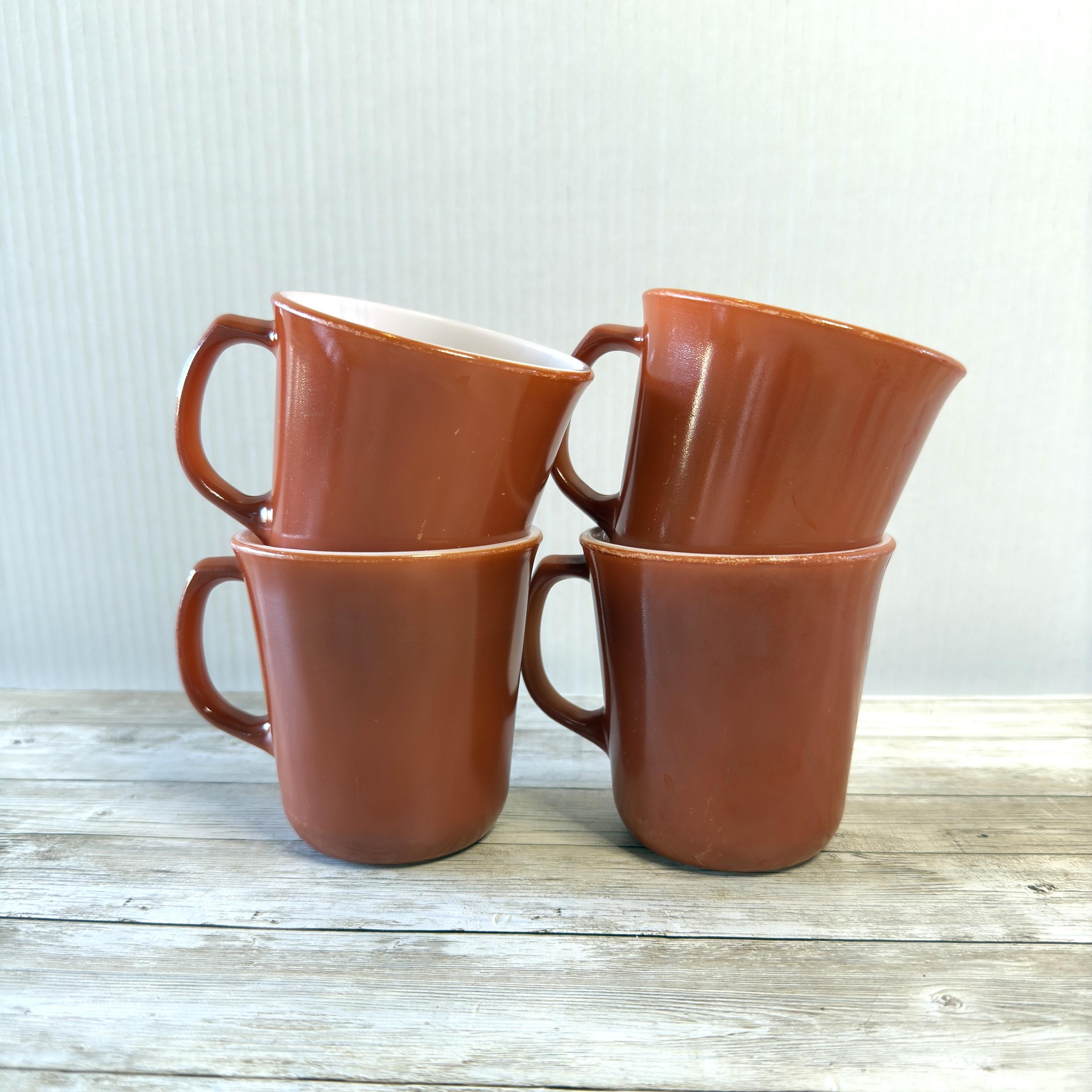 Set of 4 Vintage Burnt Orange D-Handle Pyrex by Corning Mugs - 1970s
