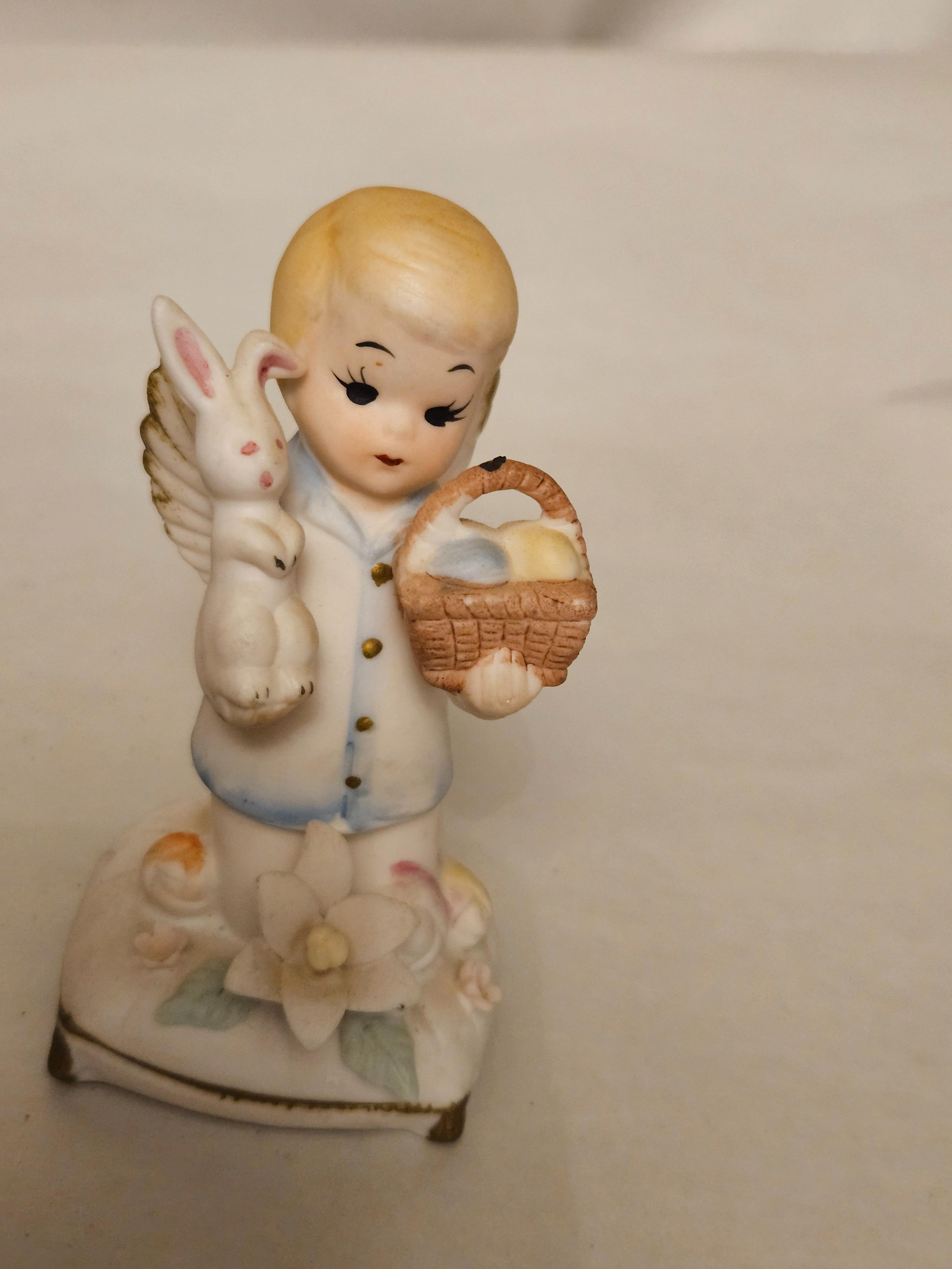 Napco Boy With Easter Bunny And Basket