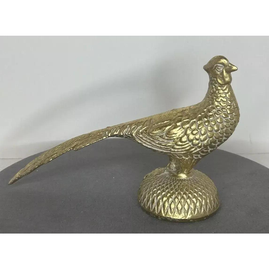 Vintage Pheasant Cast Iron Antique Gold Finish Sculpture Figurine