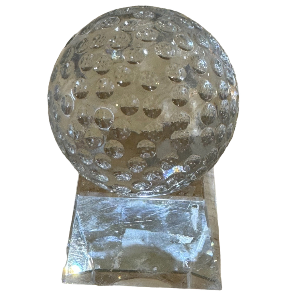 Crystal golf ball on stand paperweight