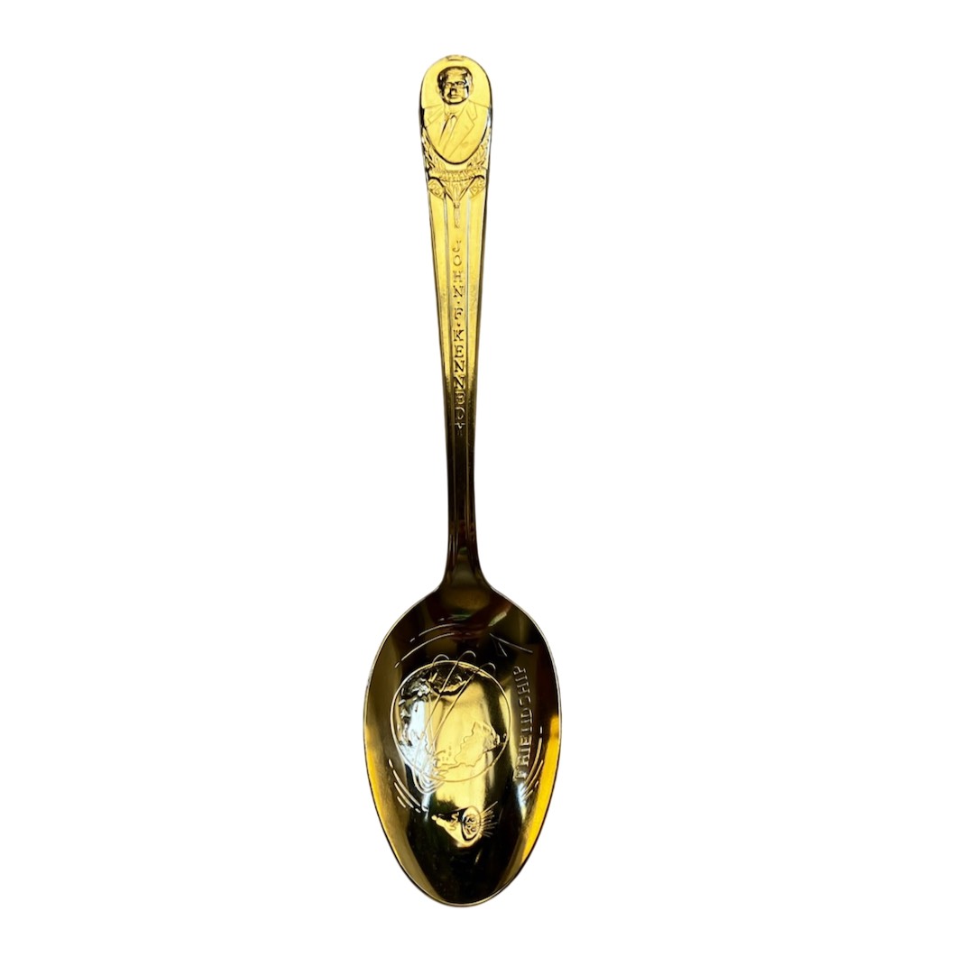 John F Kennedy Gold Plated Friendship 6" Spoon Manufactured by Wm Rogers