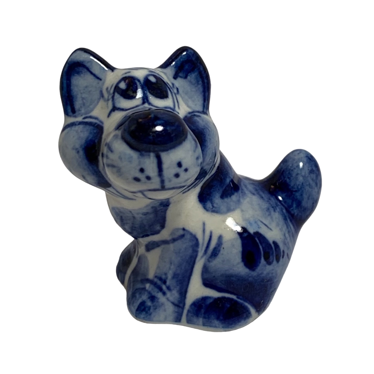 Blue And White Porcelain Dog Approximately 2 Inches Tall(Gzhel) Hand Made