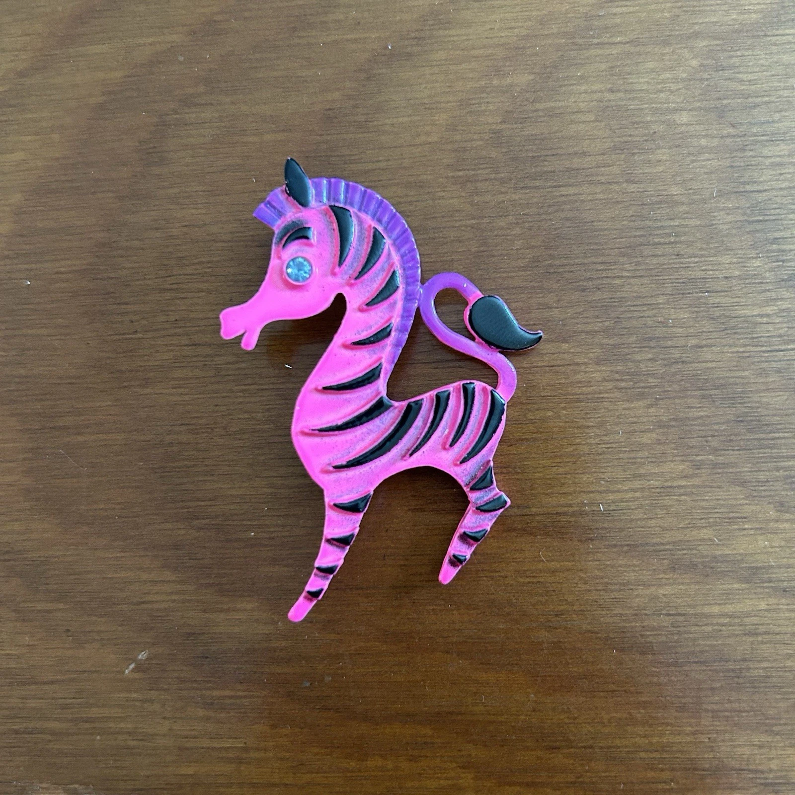 Vintage MCM Neon Pink Zebra Pin Brooch Retro Jewelry Mid Century Modern