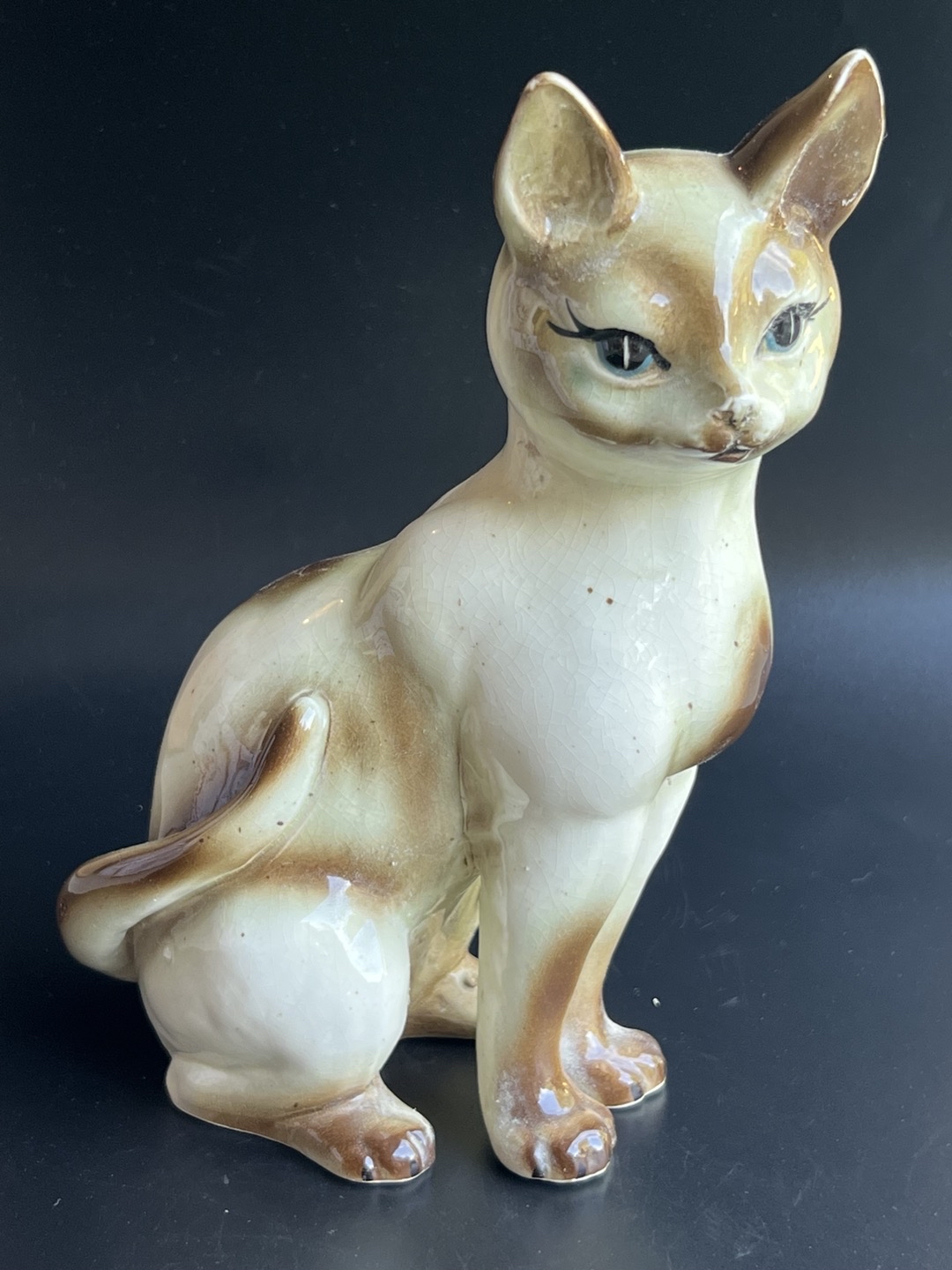 023 - Vtg Ceramic Sitting Siamese Cat 9.5”