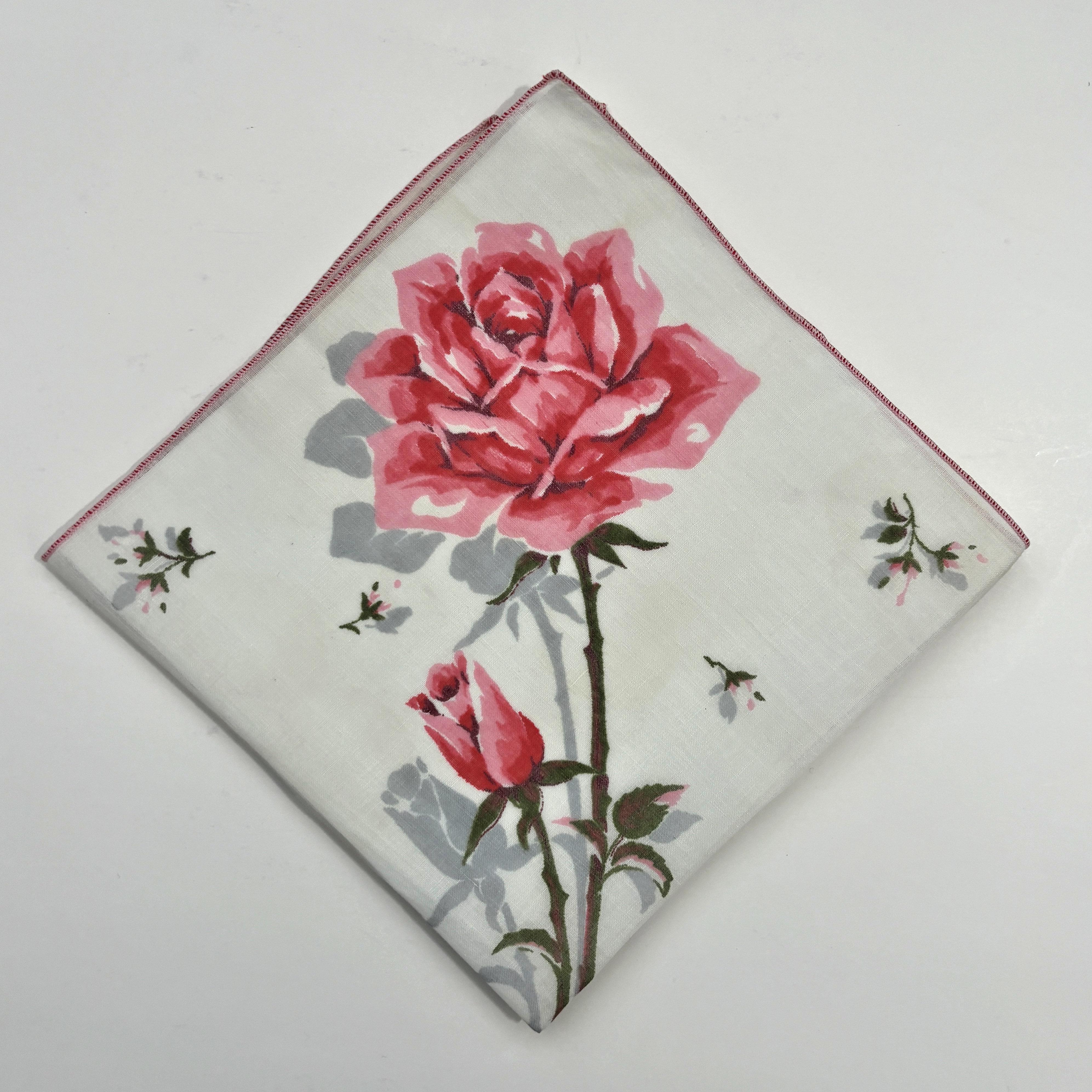 Pink Long Stem Rose Handkerchief Statement Floral Cottage Core Granny ...