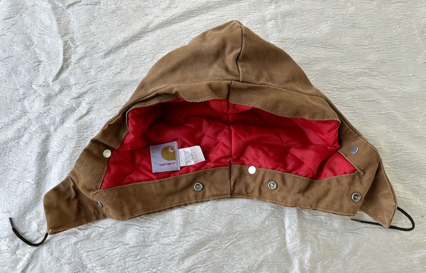 Vtg Carhartt HOOD Draw String Cotton Shell Red Nylon Poly Fill Replace ...