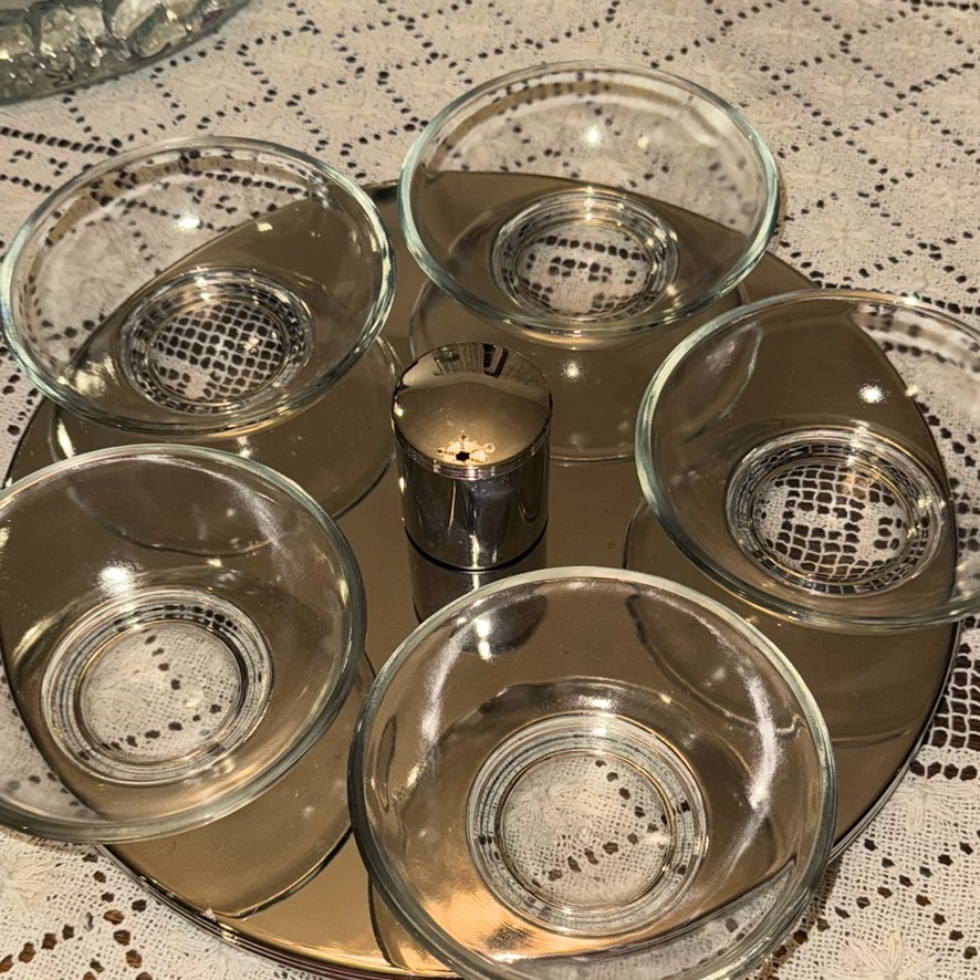 MCM Chrome Lazy Susan With 5 Condiment Dishes