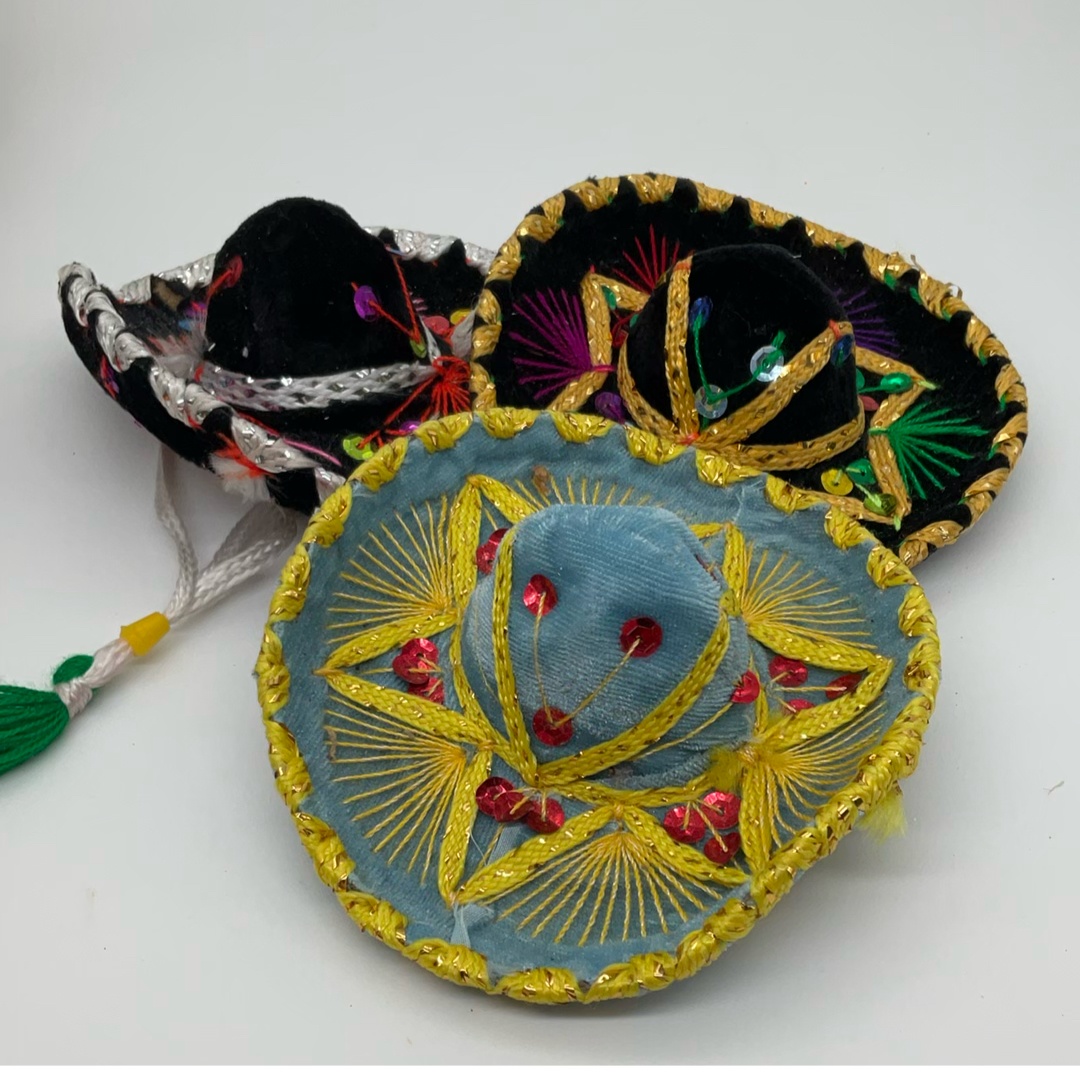 Set Of 3 Mini Mexican Sombreros. Hats For The Cats!!