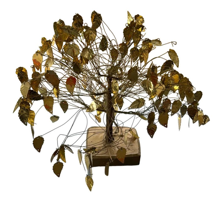 Vintage Braided Wire Gold leaf Shimmering Kinetic Tree Mid Century Art ...
