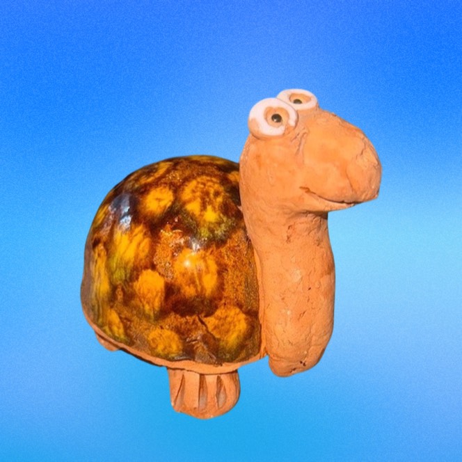 Adorably Derpy Pottery Turtle Figurine, 3.5”