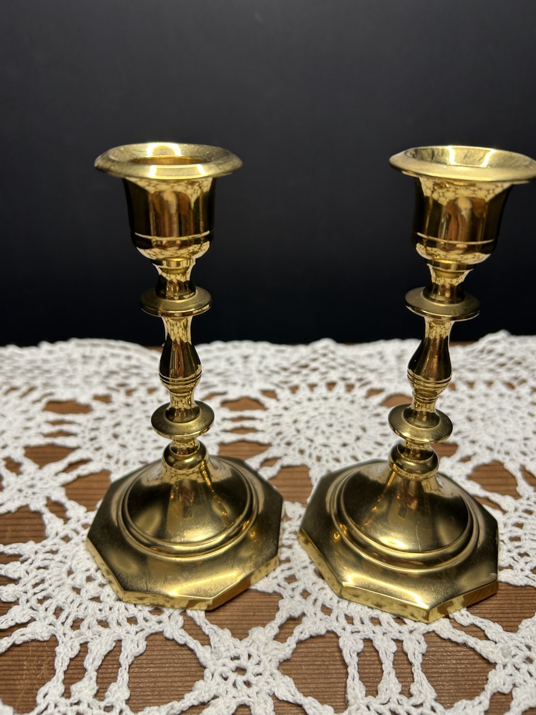Pair Of Made In India Brass 5 1/2 Inch x3 Candlestick Holders