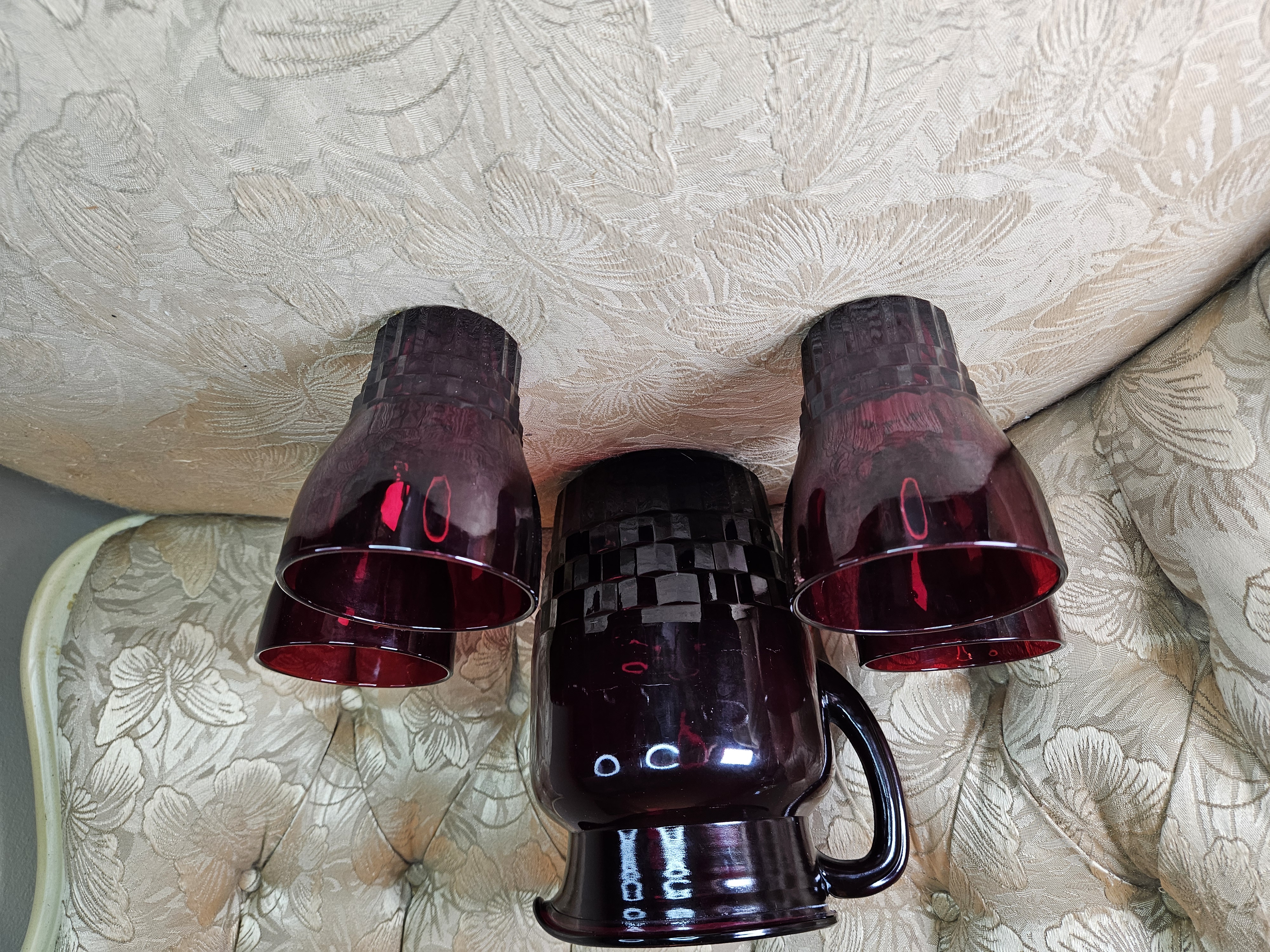 Anchor Hocking Ruby Red Royal Windsor Pitcher And 4 Glasses