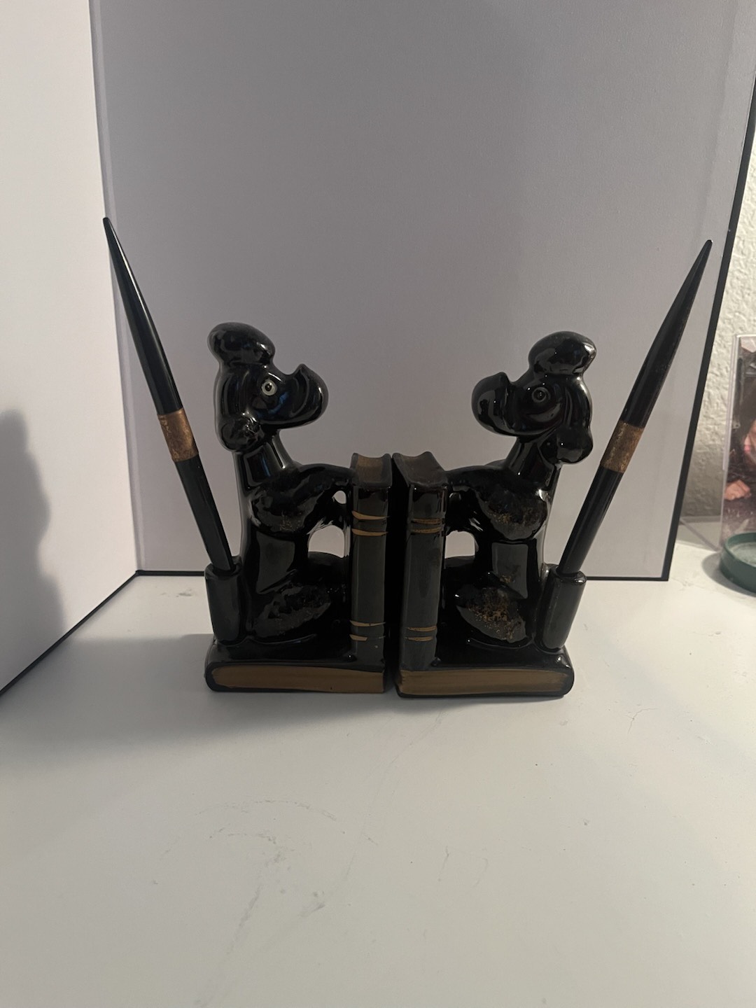 Vintage Poodle Bookends With Pens
