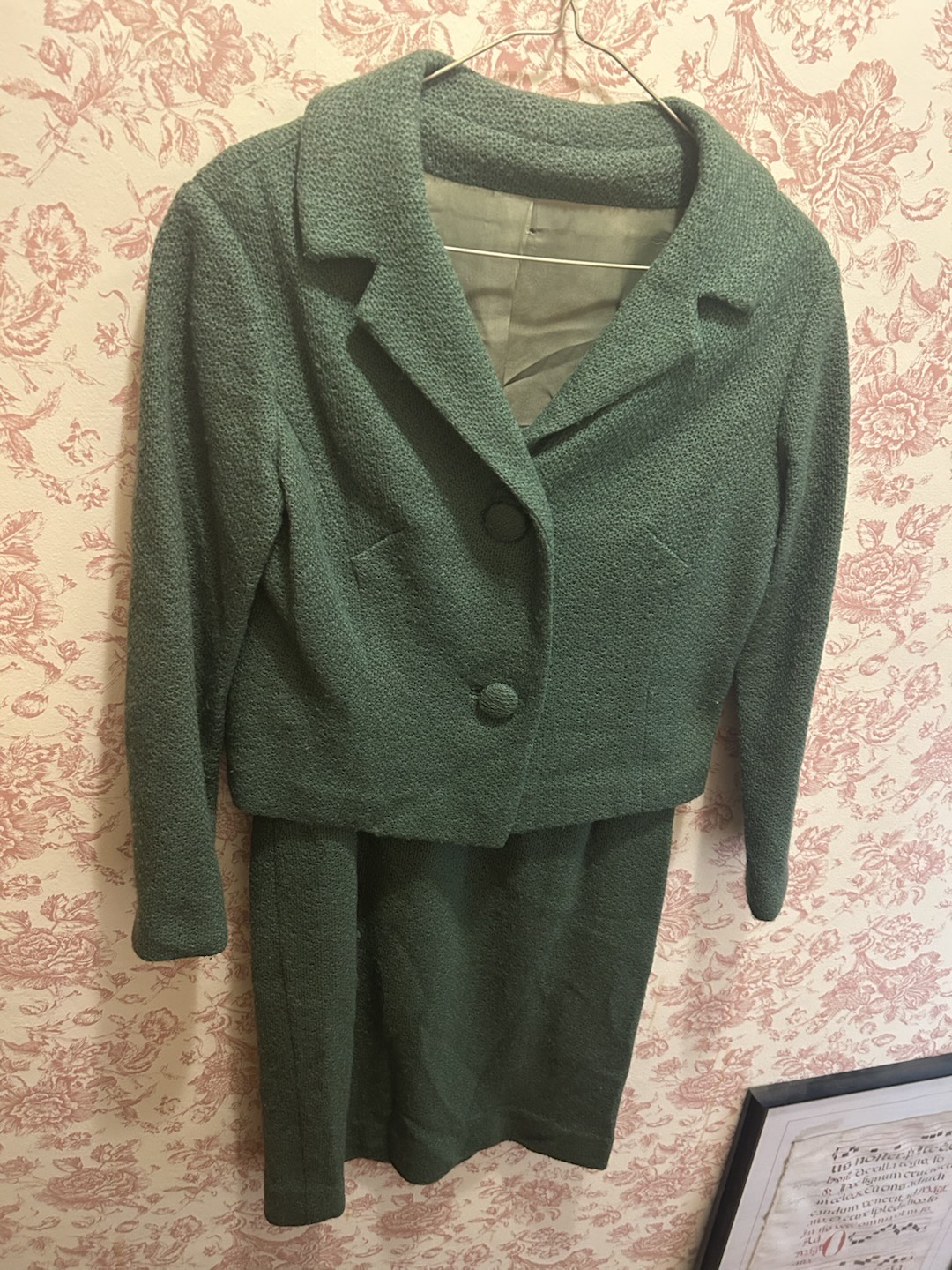 60s Wool Kelly Green Dress And Blazer Set