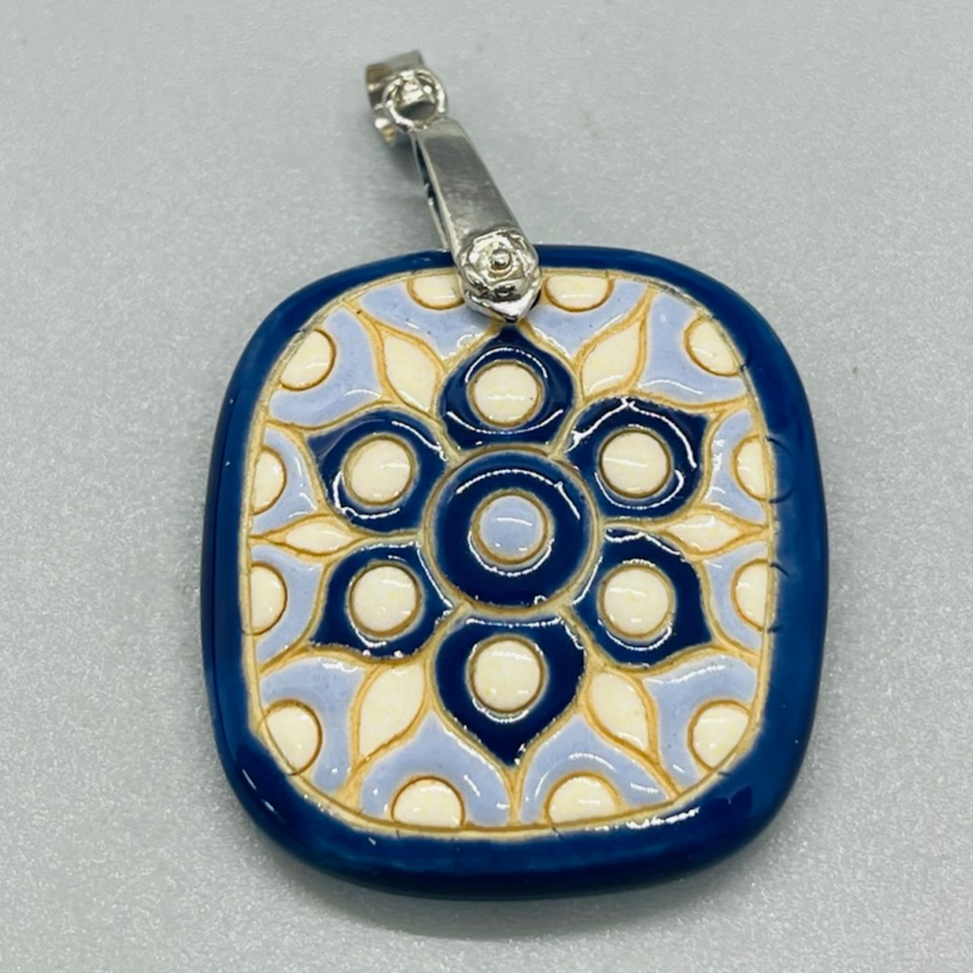 Golem Design Studio Stoneware Pendant - Blue Flower Mandala