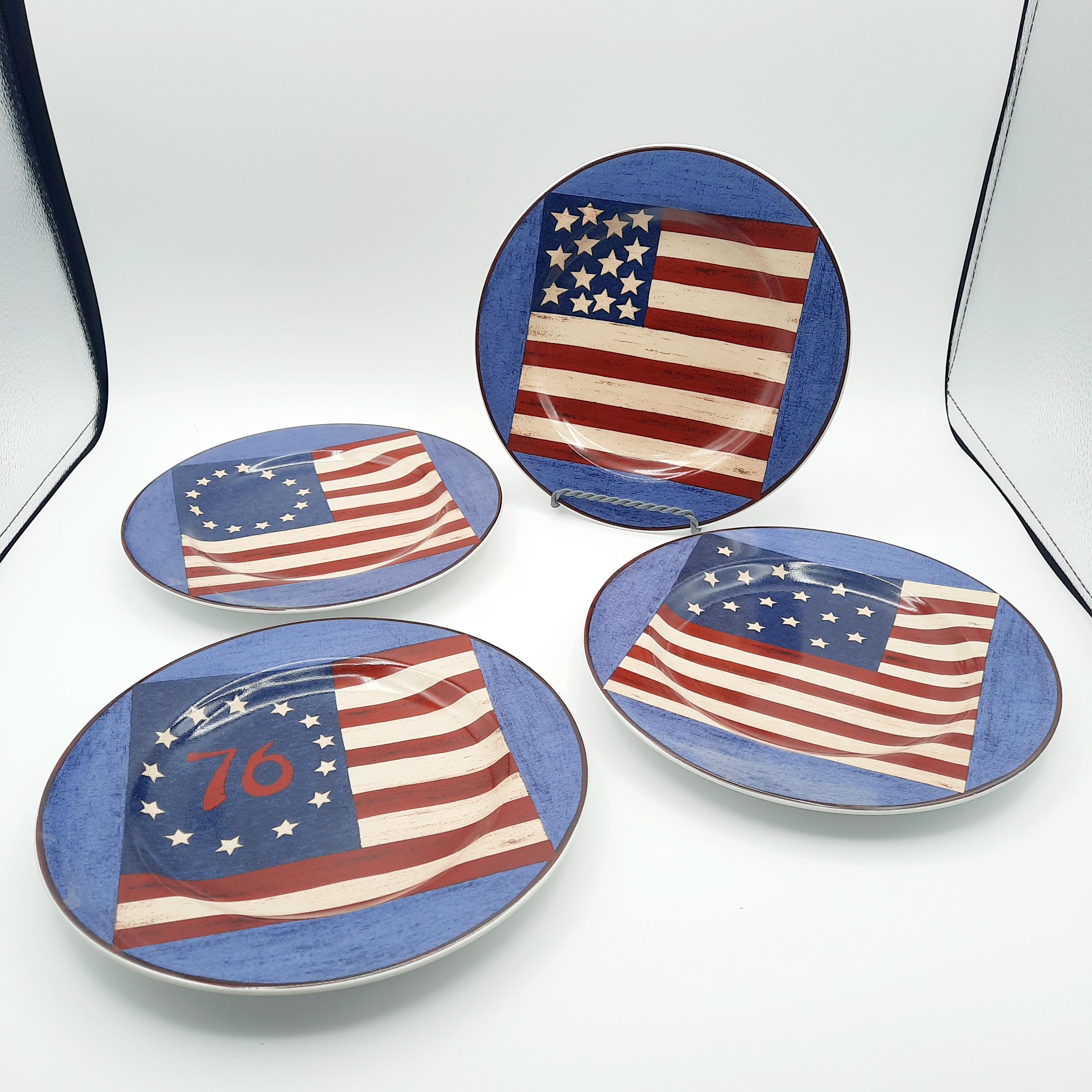 Vintage American Flag Plates USA 4th Of July Warren Kimble Spirit Of ...