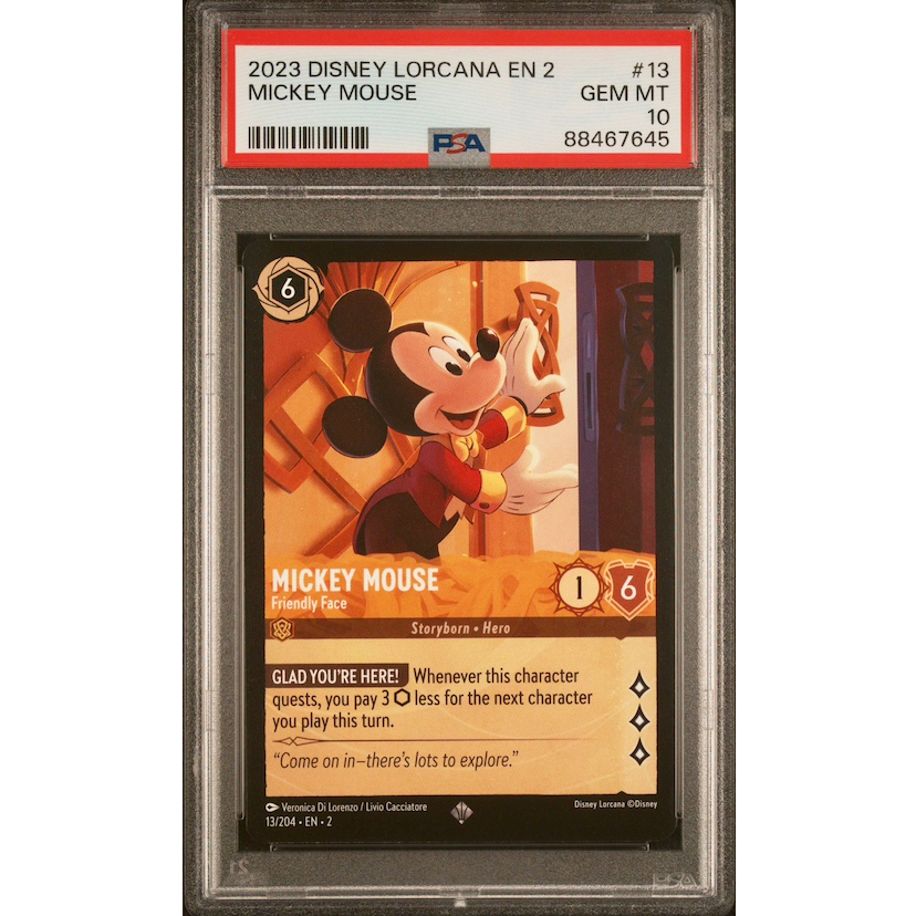 Mickey Mouse Friendly Face 2023 Disney Lorcana Rise Of The Floodborn EN 2 PSA 10 Super Rare 13/204