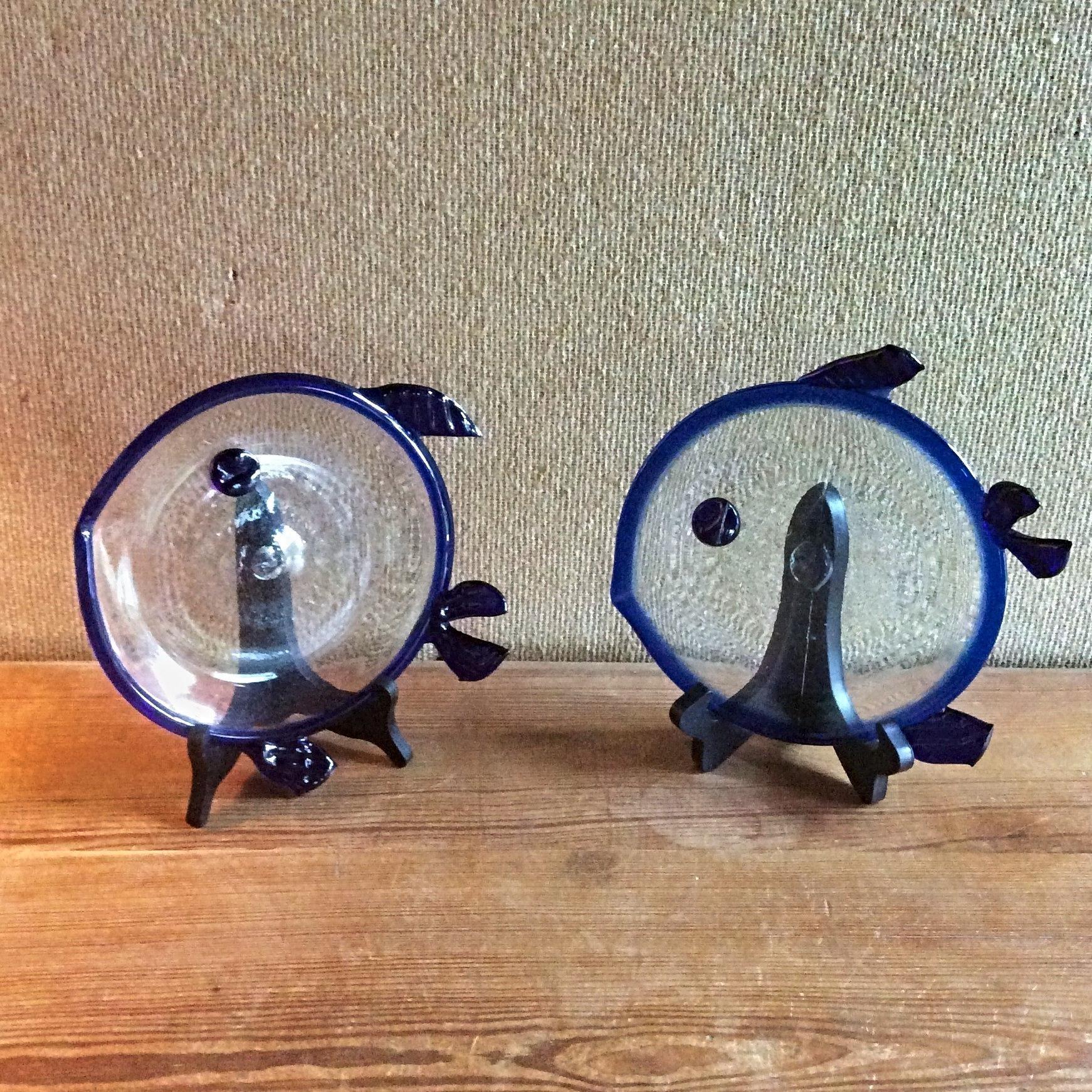 Clear Blue Blown Glass Fish Plates Set, Coastal Decor, Nautical ...