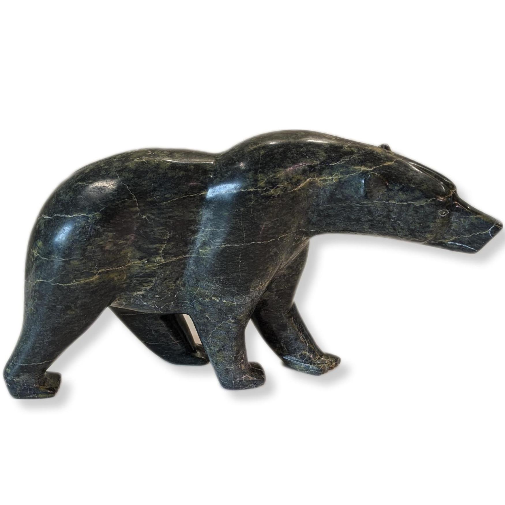 Hand Carved Stone Bear Large Inuit Walking Polar Bear Artist Signed Mint