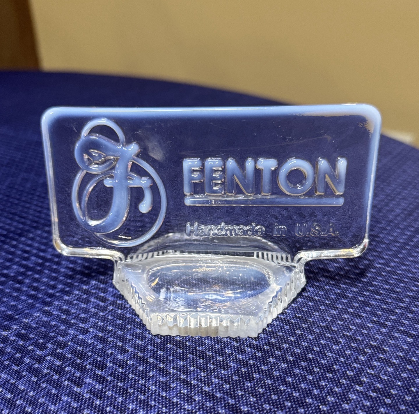 Fenton Clear Glass Logo Stand French Opalescent Glass Dealer Store ...