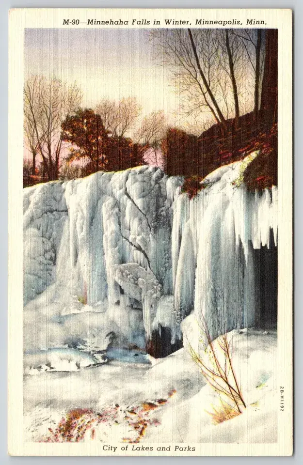 Postcard Minnehaha Falls in Winter Minneapolis Minnesota Ice Waterfall ...