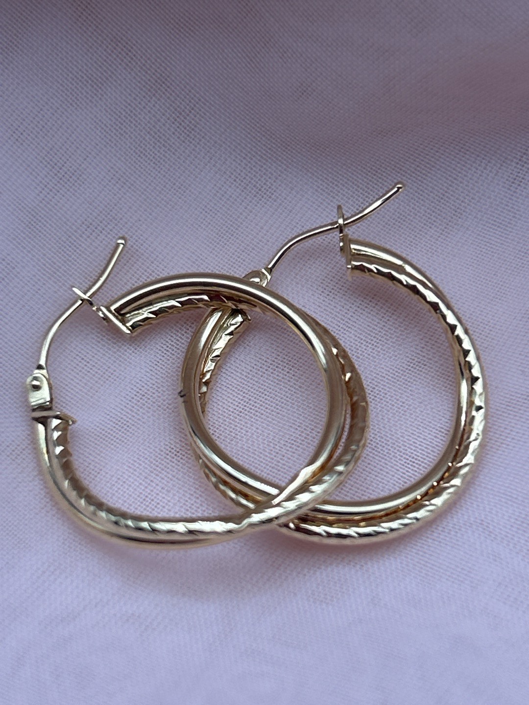14K Italian Gold Hoop Earrings – Diamond-Cut Textured Yellow Gold ...