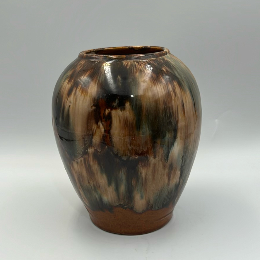 Vintage 1930s Brush McCoy Pottery Vase Brown Onyx Drip Glaze 6.5H 5Dia