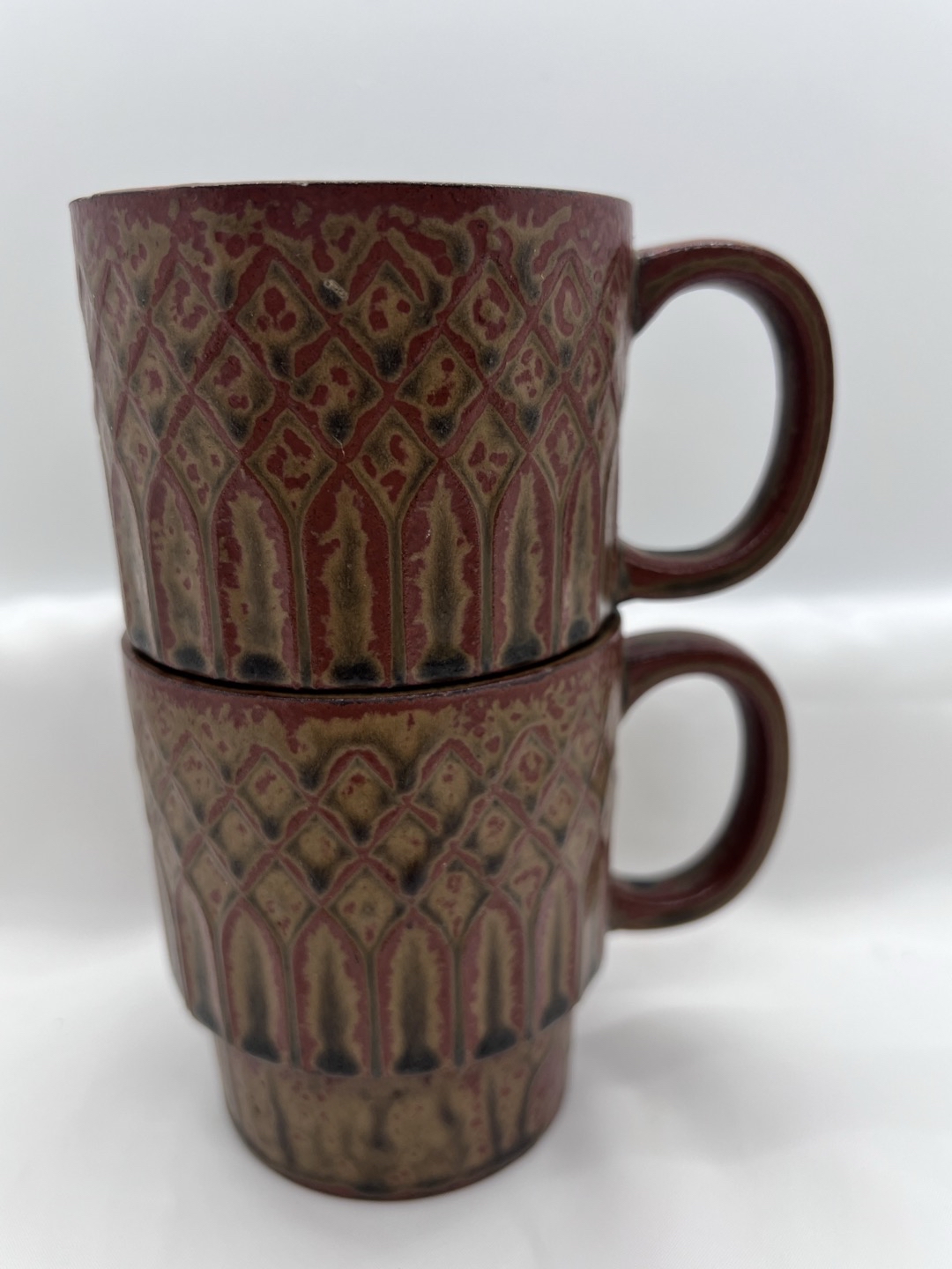 #1048B Vintage MCM Stacking Ceramic Mugs - Made in Japan, Set of Two