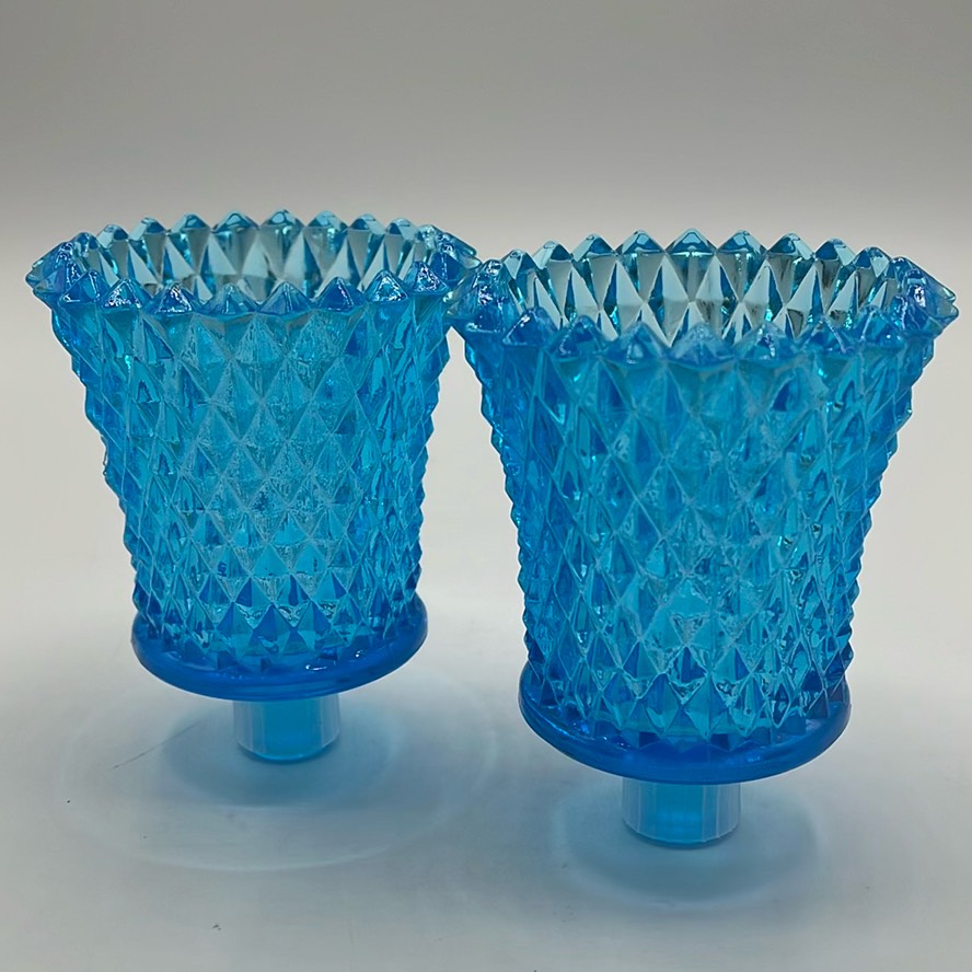 Pair Of Blue Indiana Diamond Point Votive Candle Taper Inserts