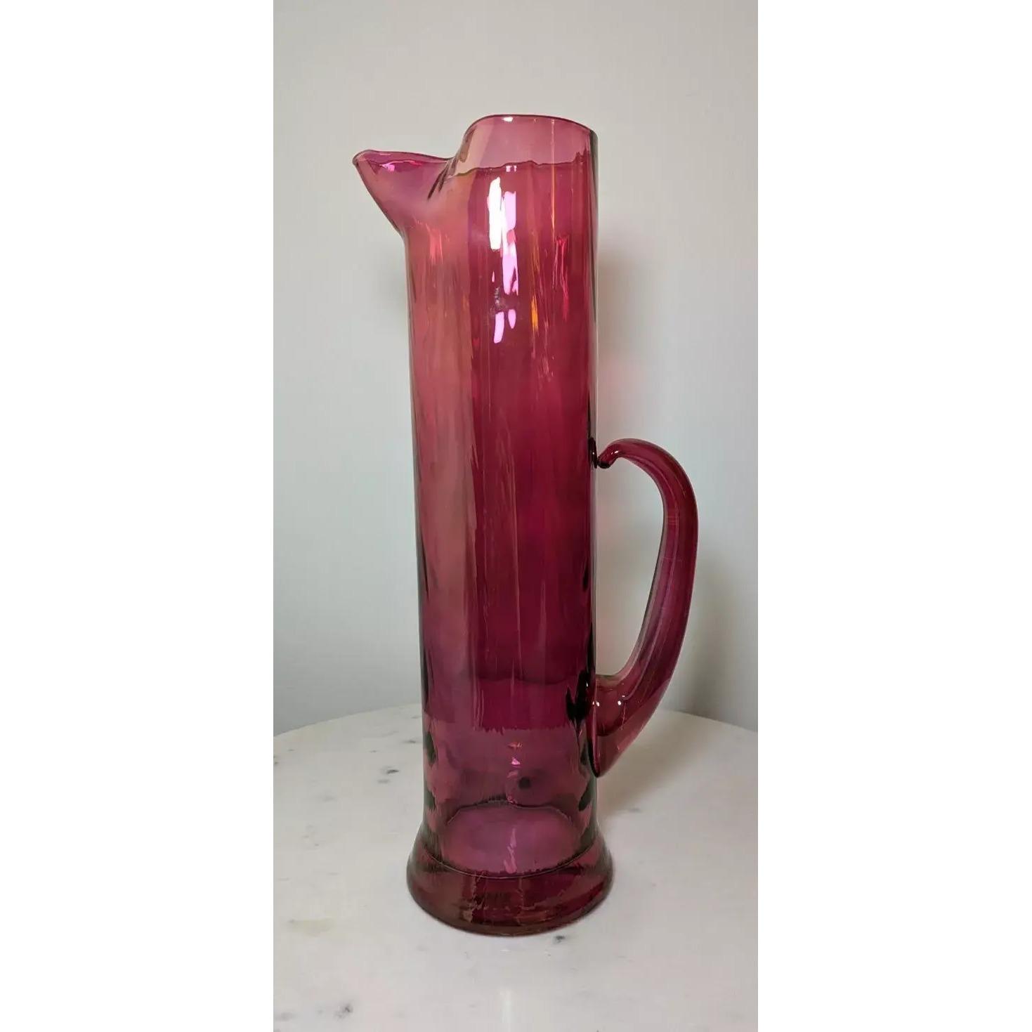 Vintage West Virginia Glass Tall Martini Pitcher Iridescent Cranberry 13"