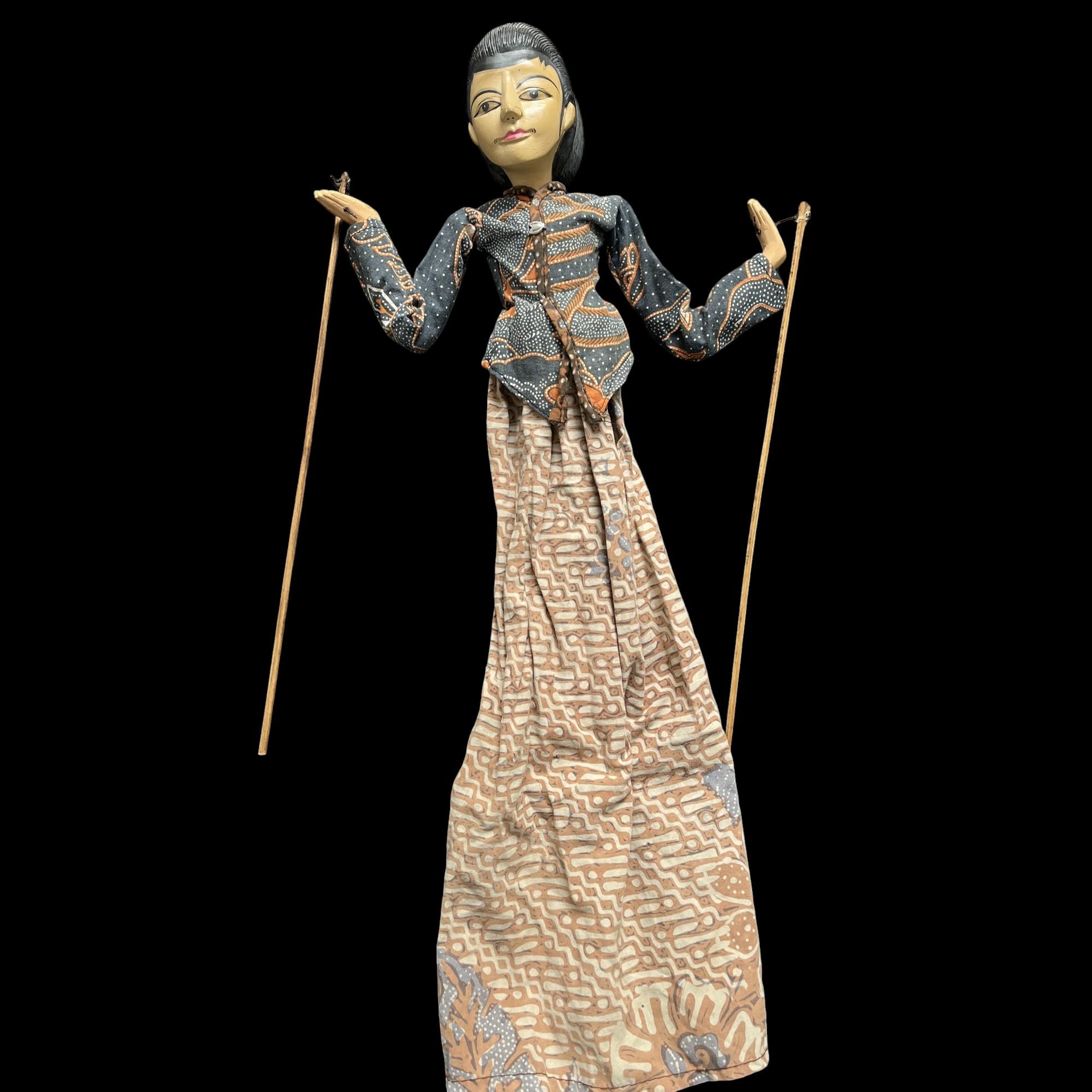 Vintage Asian Indonesian Marionette Rod Puppet Doll 19" READ