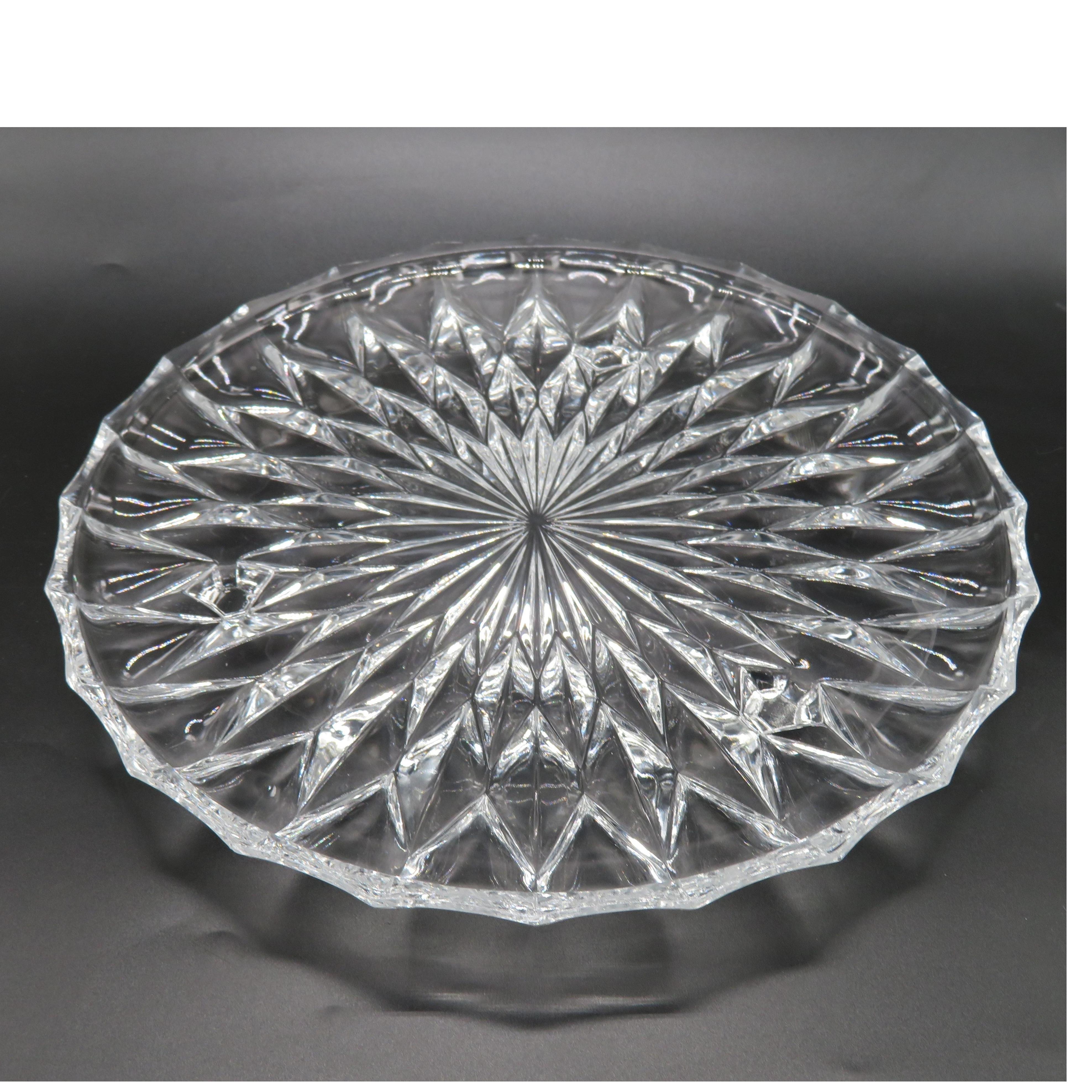 Crystal Cake Plate Serving Tray in Diamond Optic Pattern 3 footed