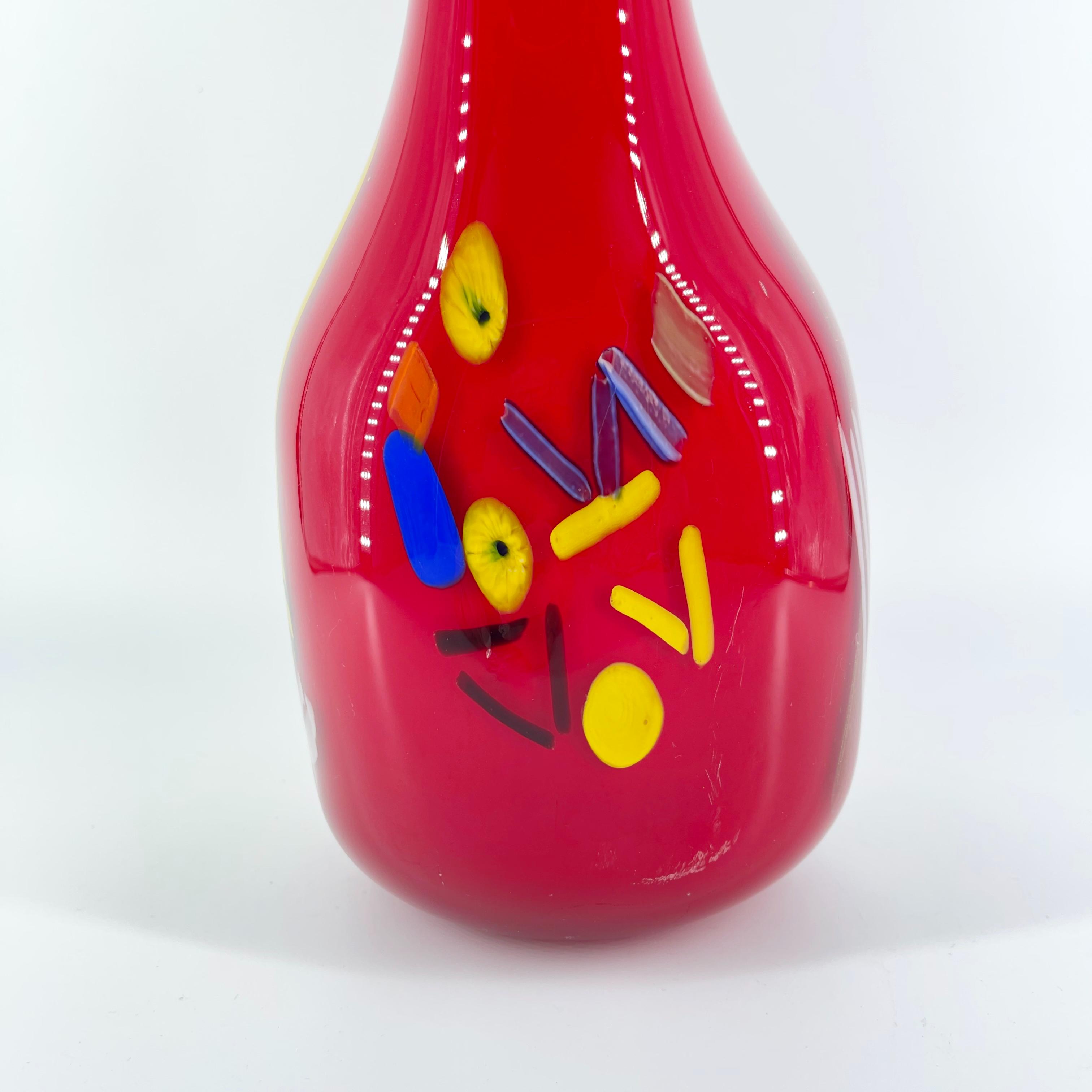 014 Large Heavy Abstract Blown Art Glass Vase 14" Narrow Neck