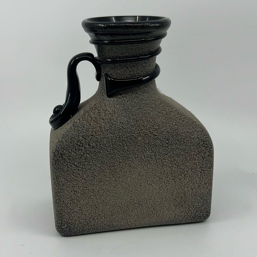 MCM Hand Blown Spanish Lafiore Black Glass Vase with Scavo Texture 6”