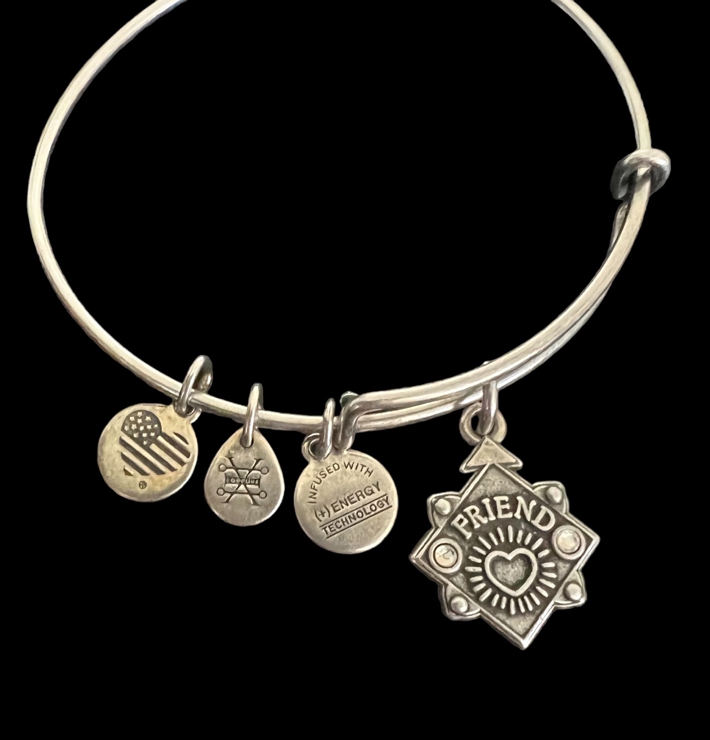 Signed Alex And Ani Friend Adjustable Crystal Charm Bracelet 2018 #F-6