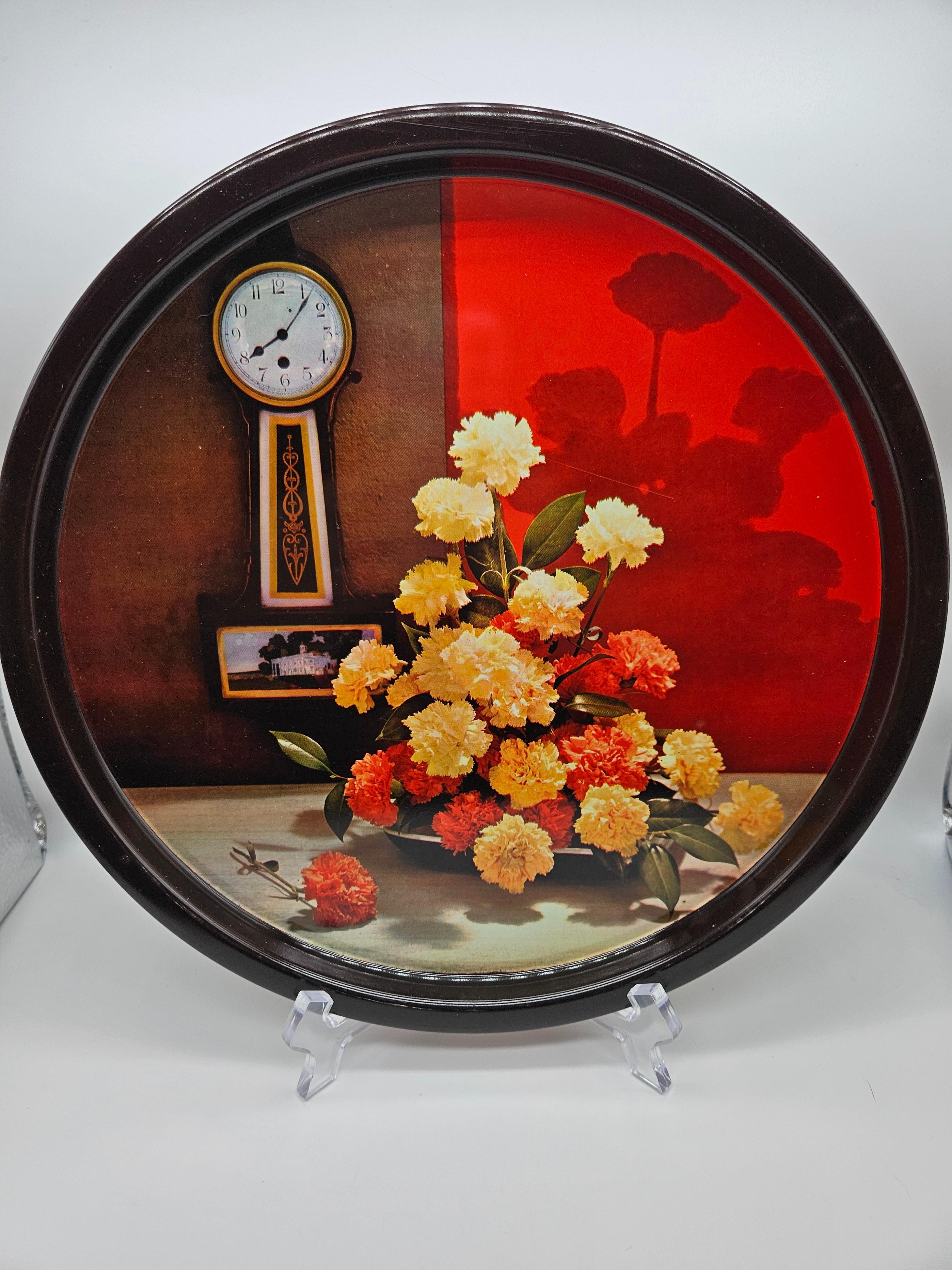 Vintage Floral Wall Clock Tray