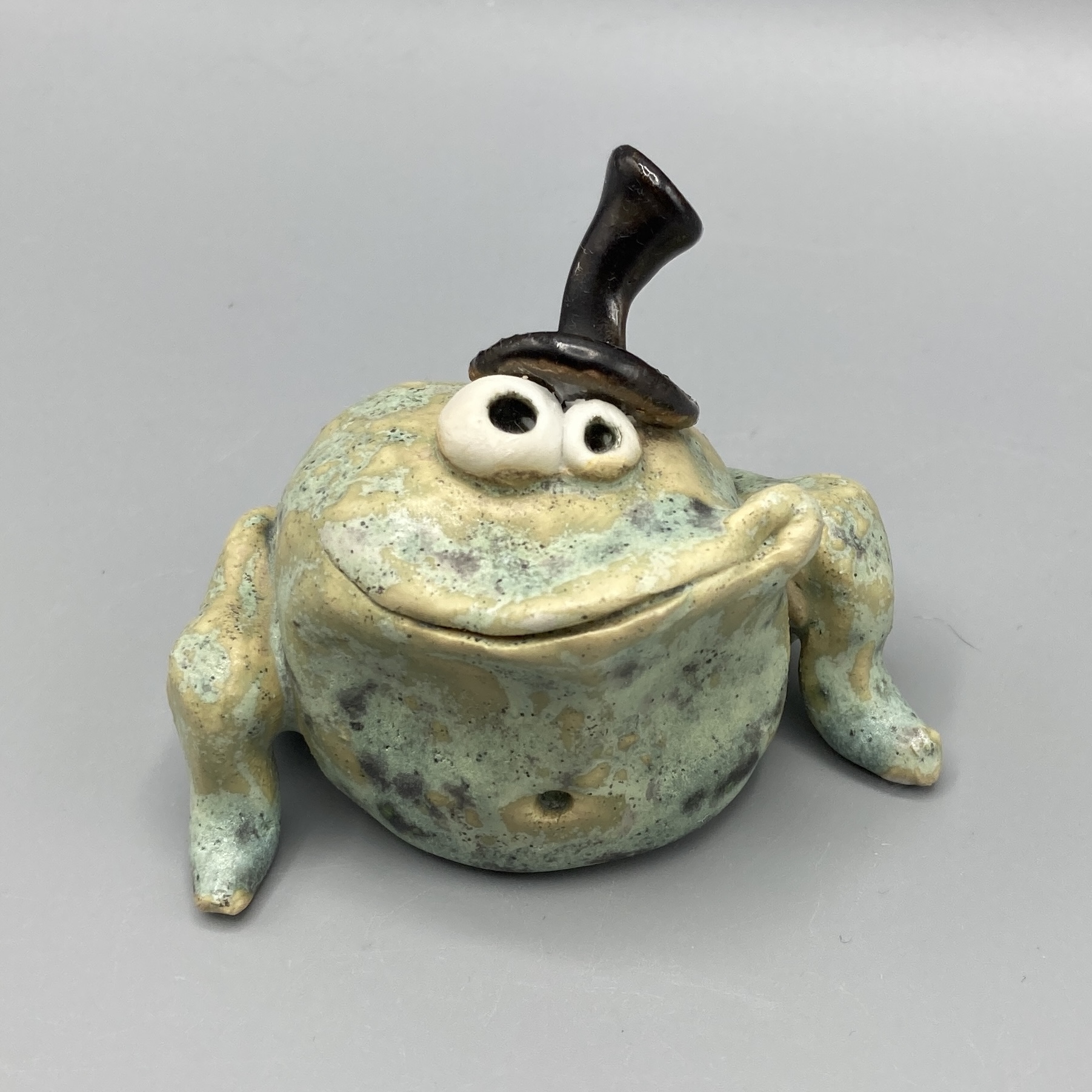 Derpy Miniature Green Frog with Top Hat Figurine - "Hello My Baby" IYKYK