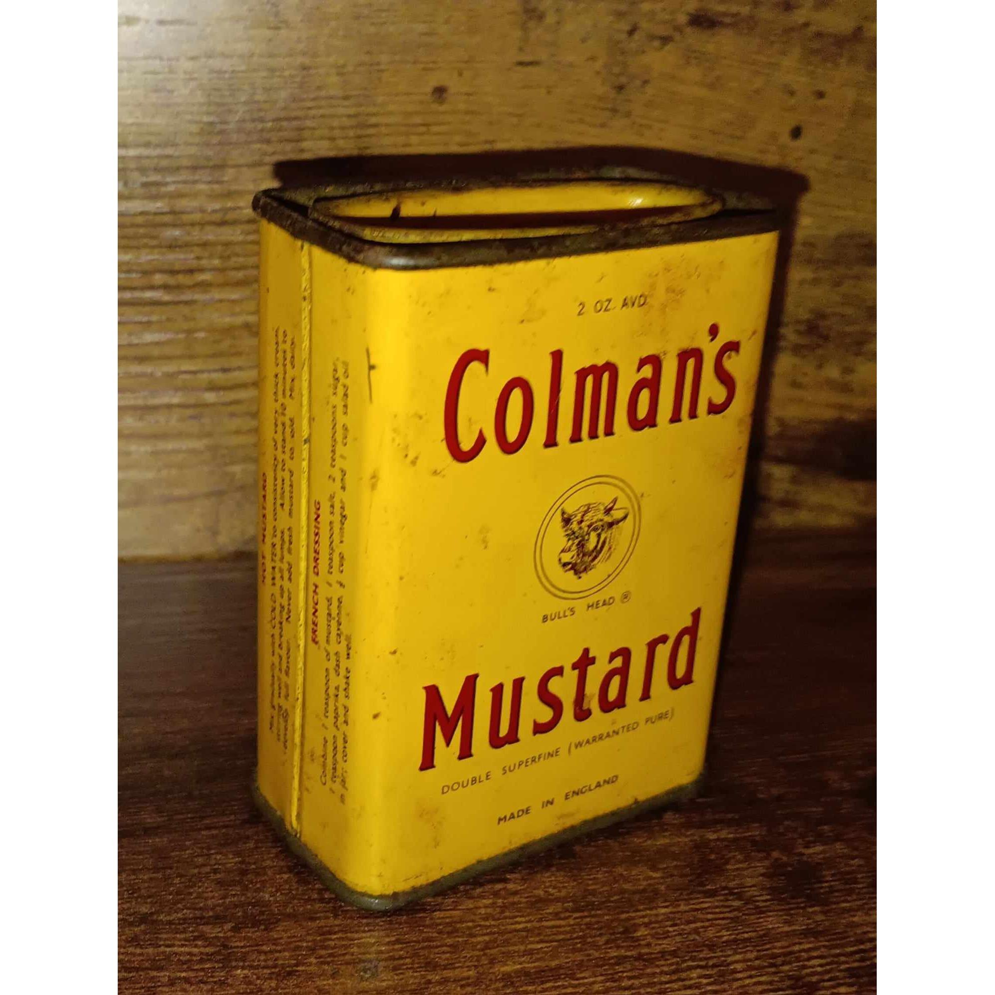 Vintage 50s Colman's Mustard All Metal Spice Tin 2 Oz Bull Head Made In ...