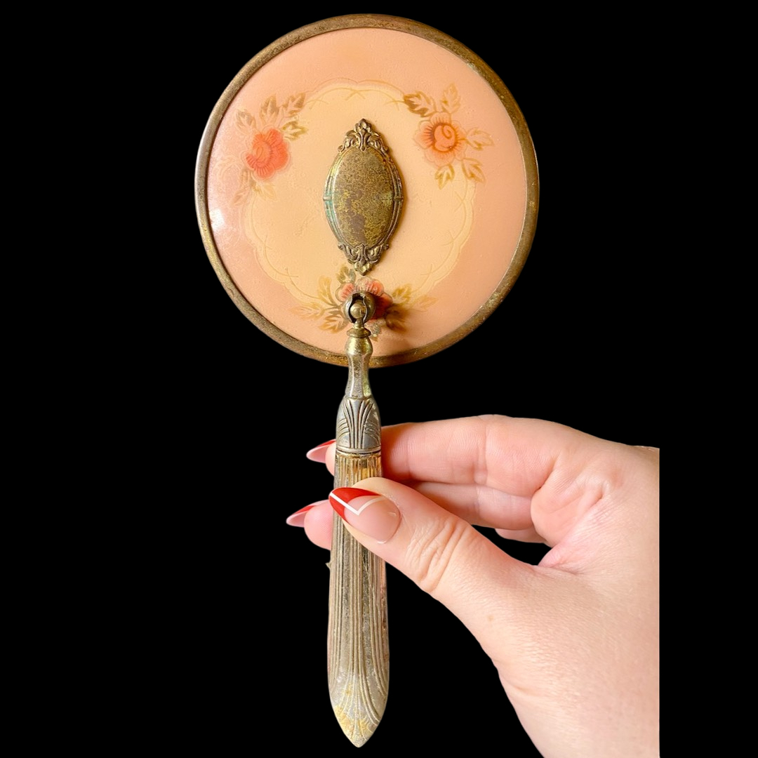 Antique Blush Rose Hand Mirror With Articulating Head
