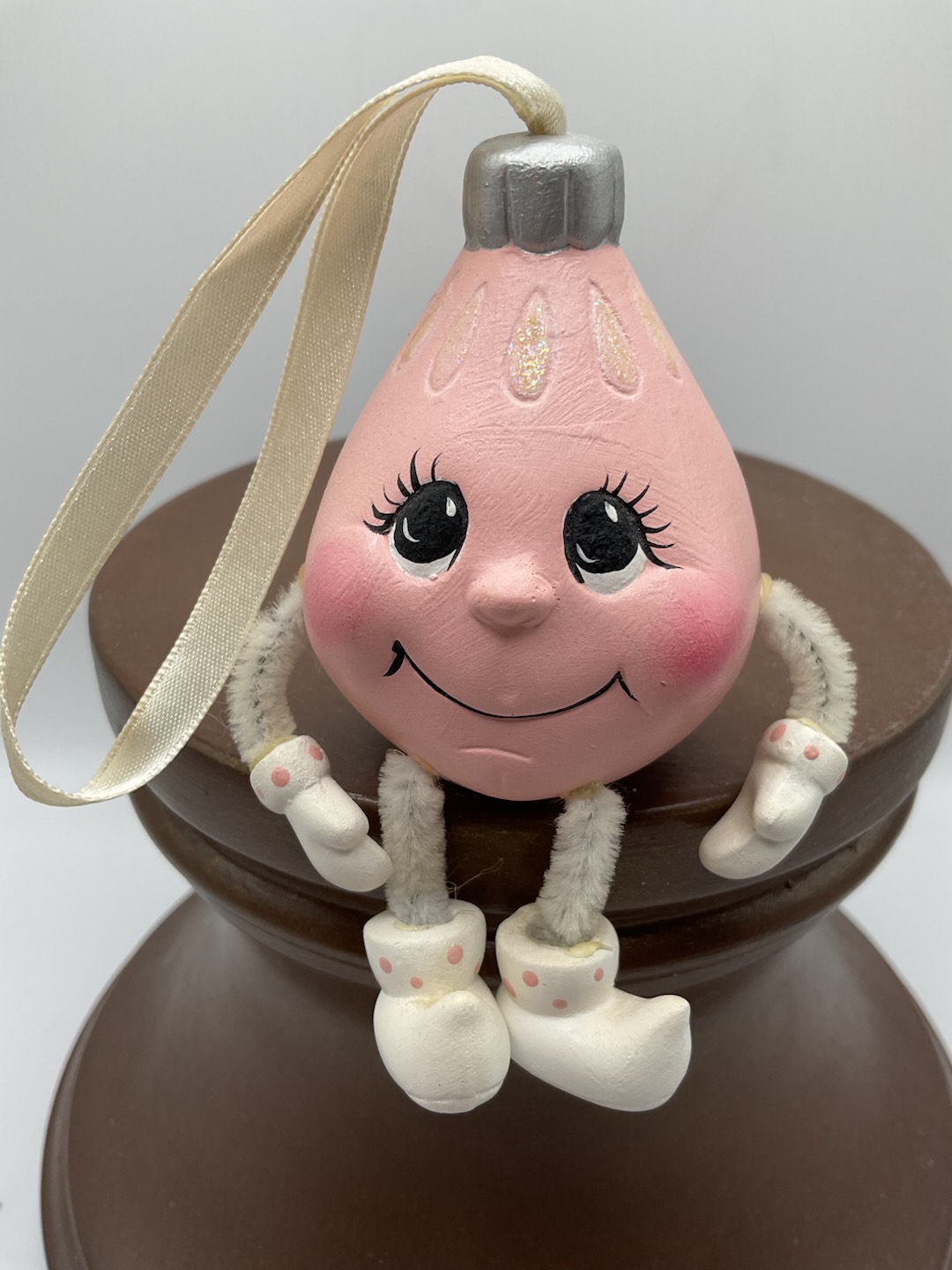 Vintage Anthropomorphic Pink Shelf Sitter Christmas Ornament Pipe ...