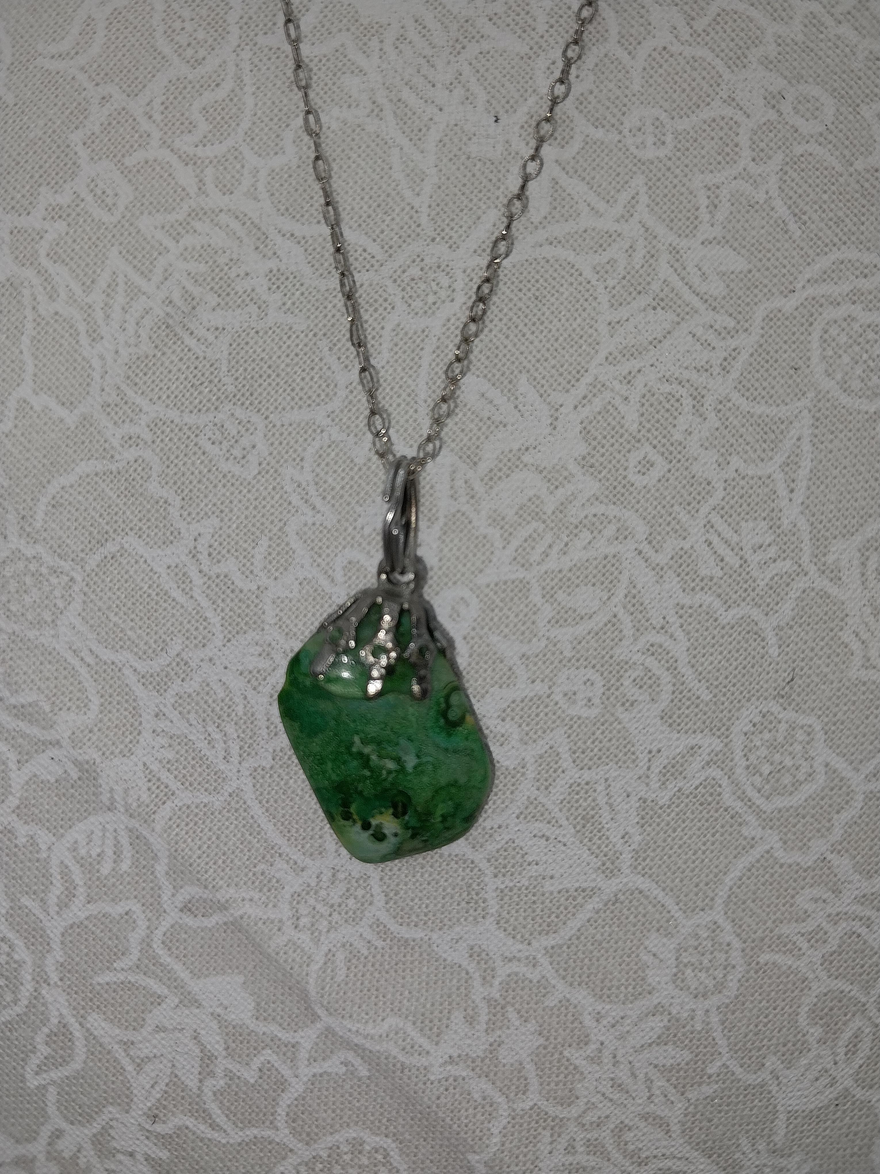 Natural Green Azurite Malachite Lapis Lazuli Pendant on 925 Silver Chain