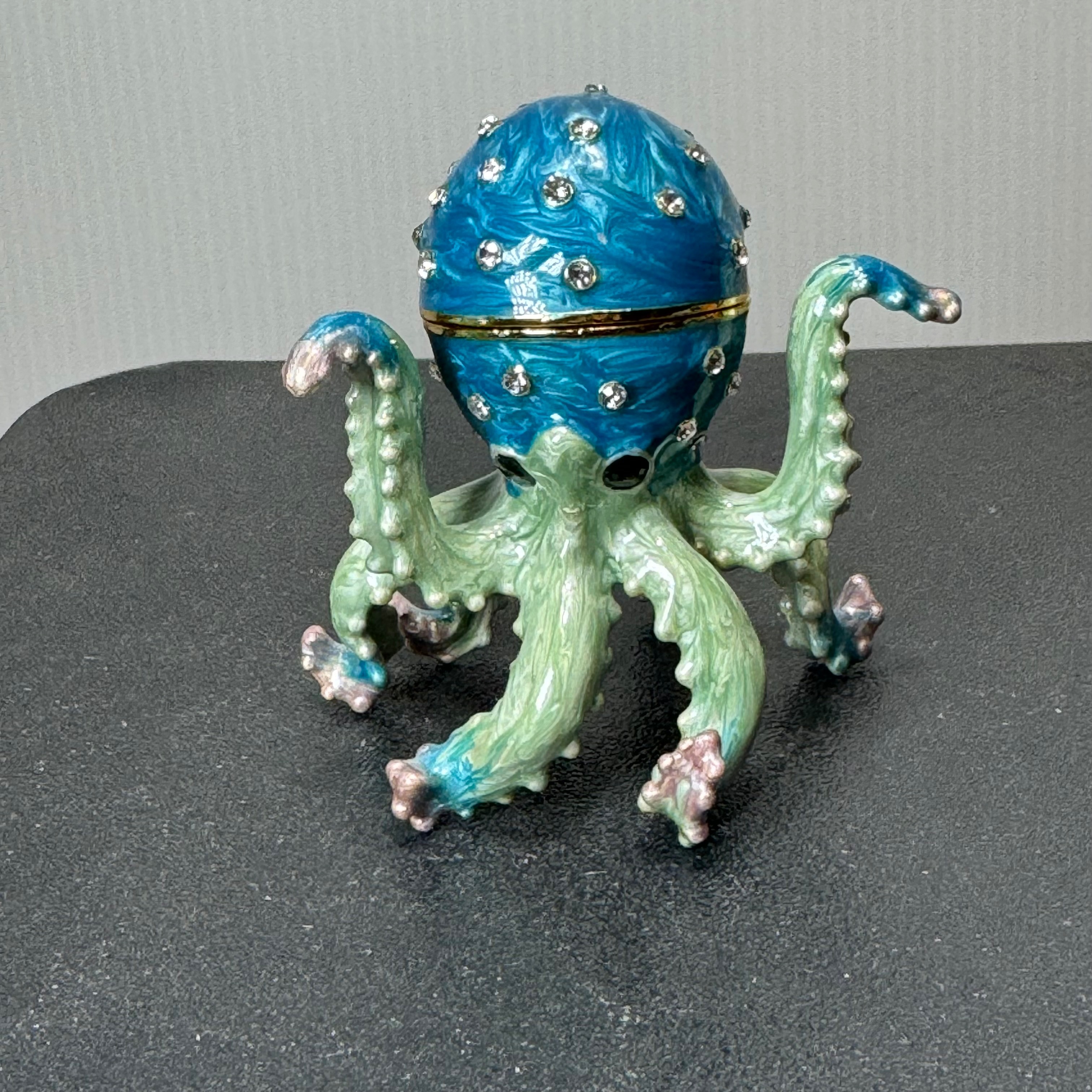 Bejeweled Enameled Animal Trinket Box/Figurine With Rhinestones- Blue ...
