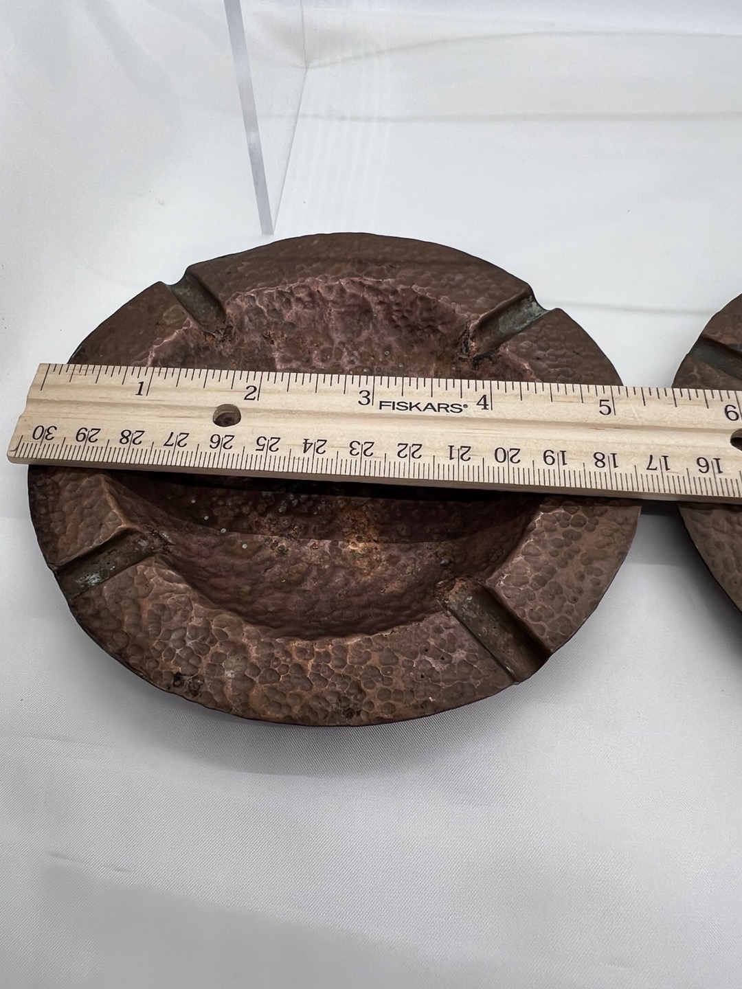 Pair of Unique Vintage Round Hand Hammered Copper Ashtrays 5 1/4" in ...