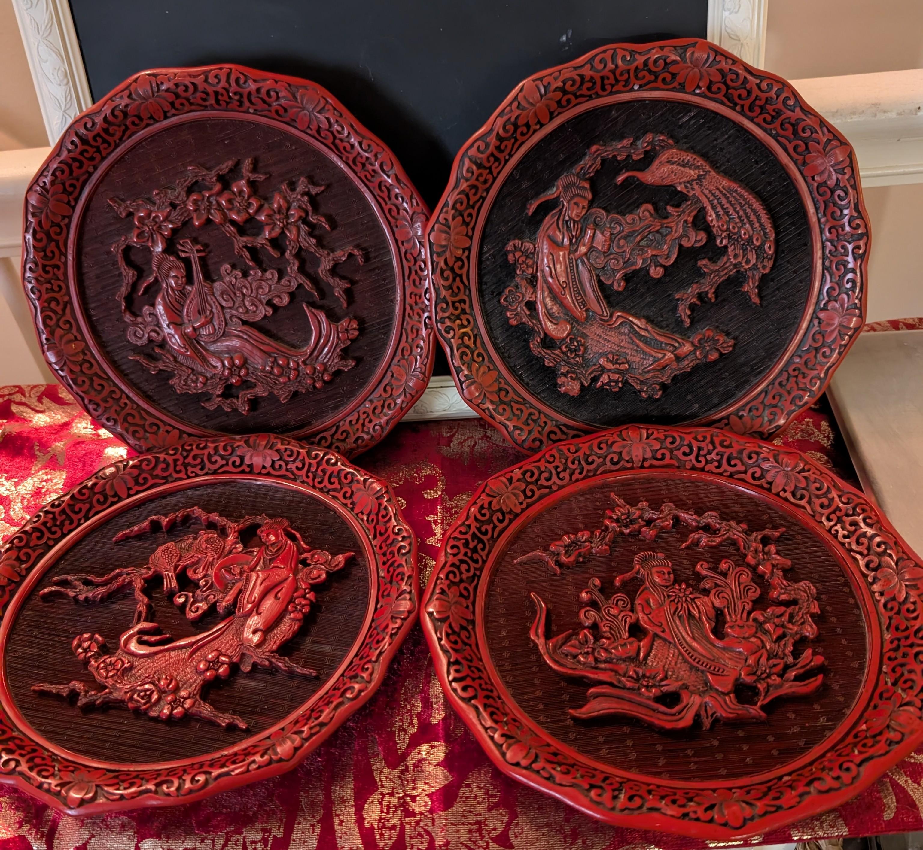 Vintage Ming Dynasty Weo Cho 5 Perception's Carved Cinnabar Collective ...