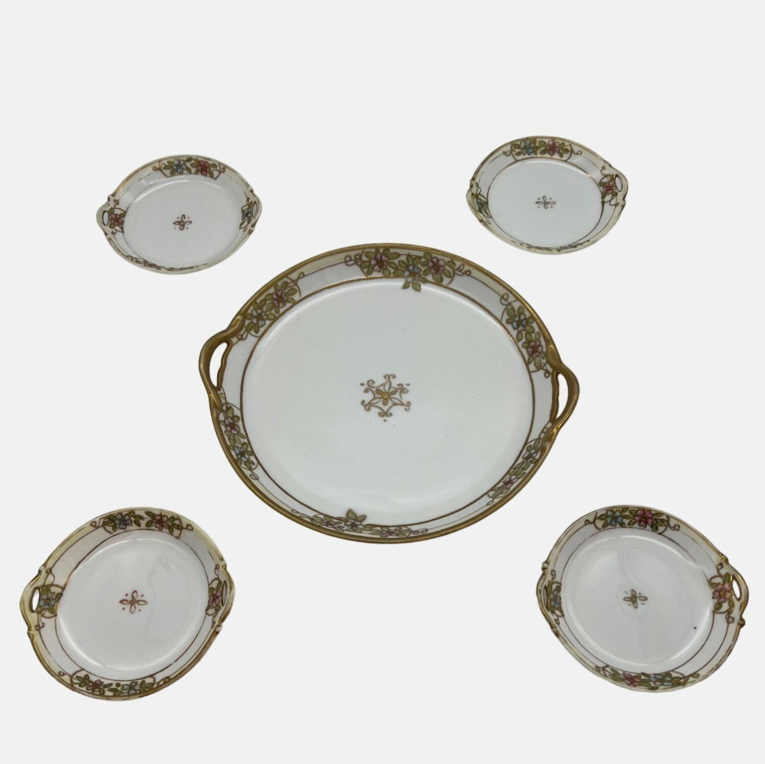 Vintage Hand-Painted Nippon Porcelain Relish Plate & 4 Salt Cellars M ...