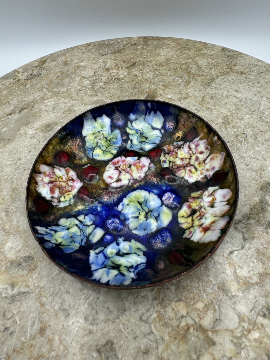 Vintage Enamel on Copper Cobalt Blue And Colorful Flowers Hand Made ...