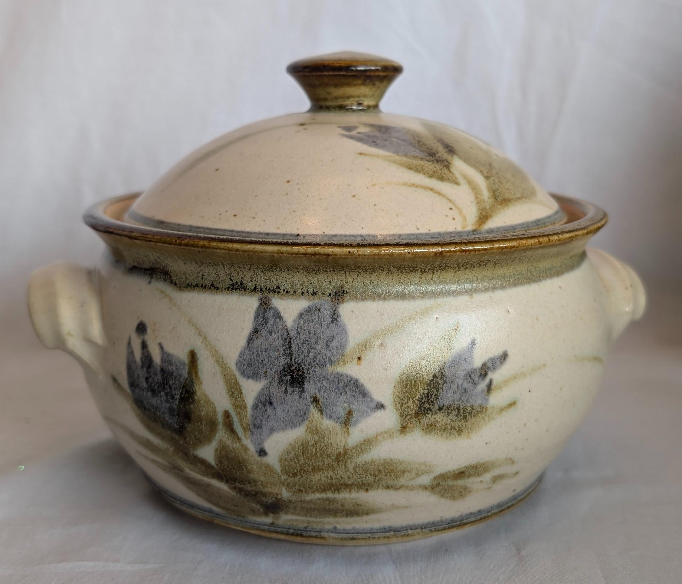 Stoneware Lidded Casserole Dish Handmade Hand Painted Studio Pottery Signed