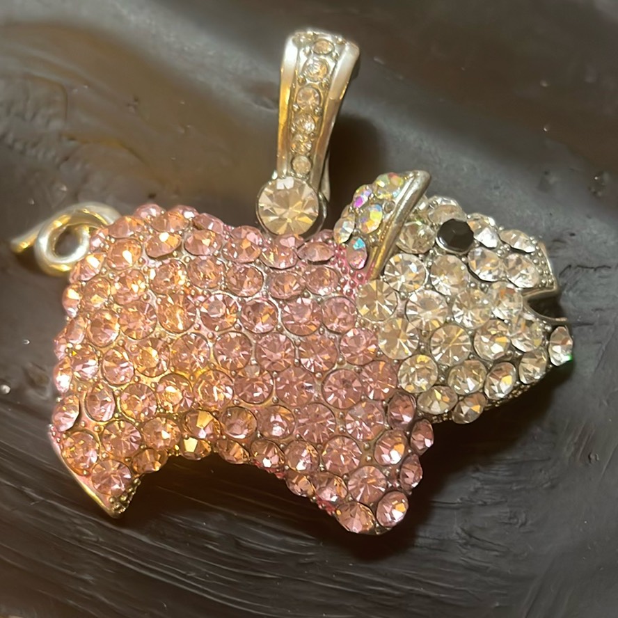 Pig Jewelry Enhancer Pendant Sparkly Rhinestones Silver Tone Heart Cut ...